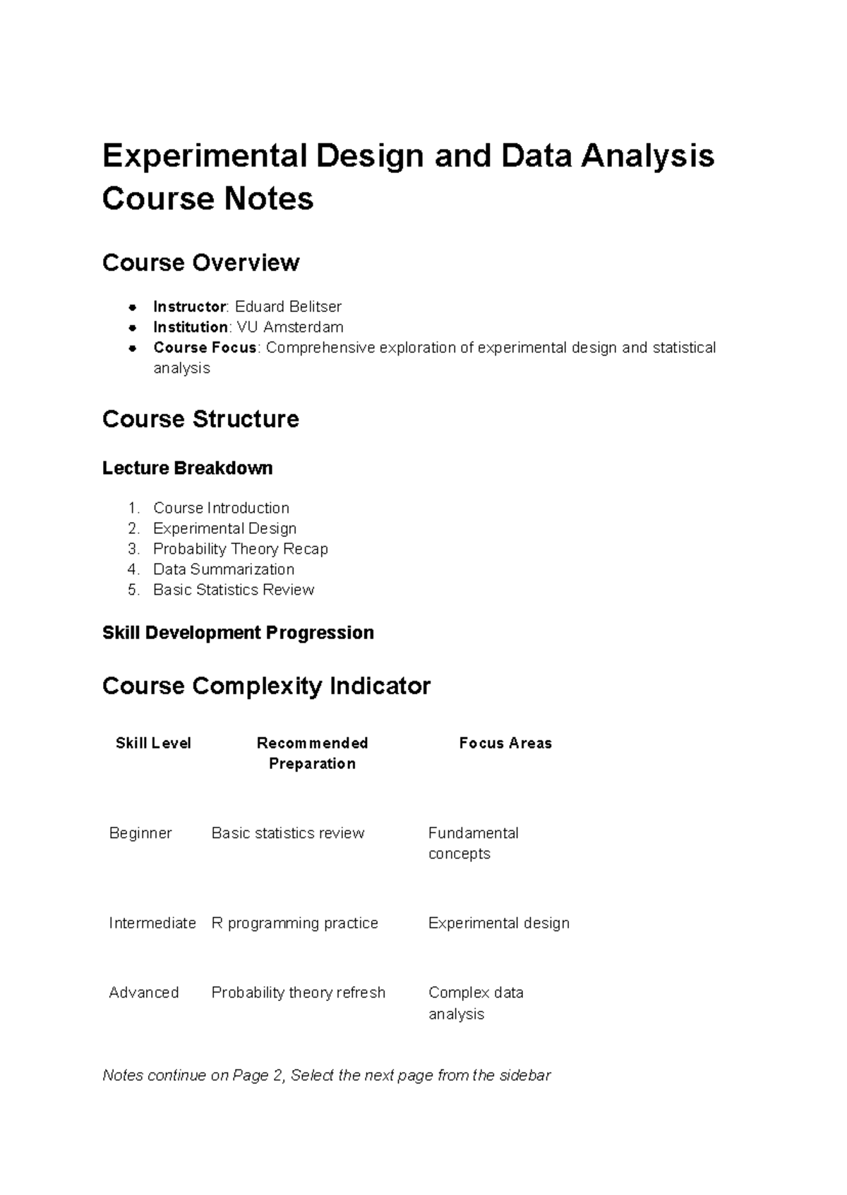 Lecture 1: Experimental Design and Data Analysis Notes (VU Amsterdam ...