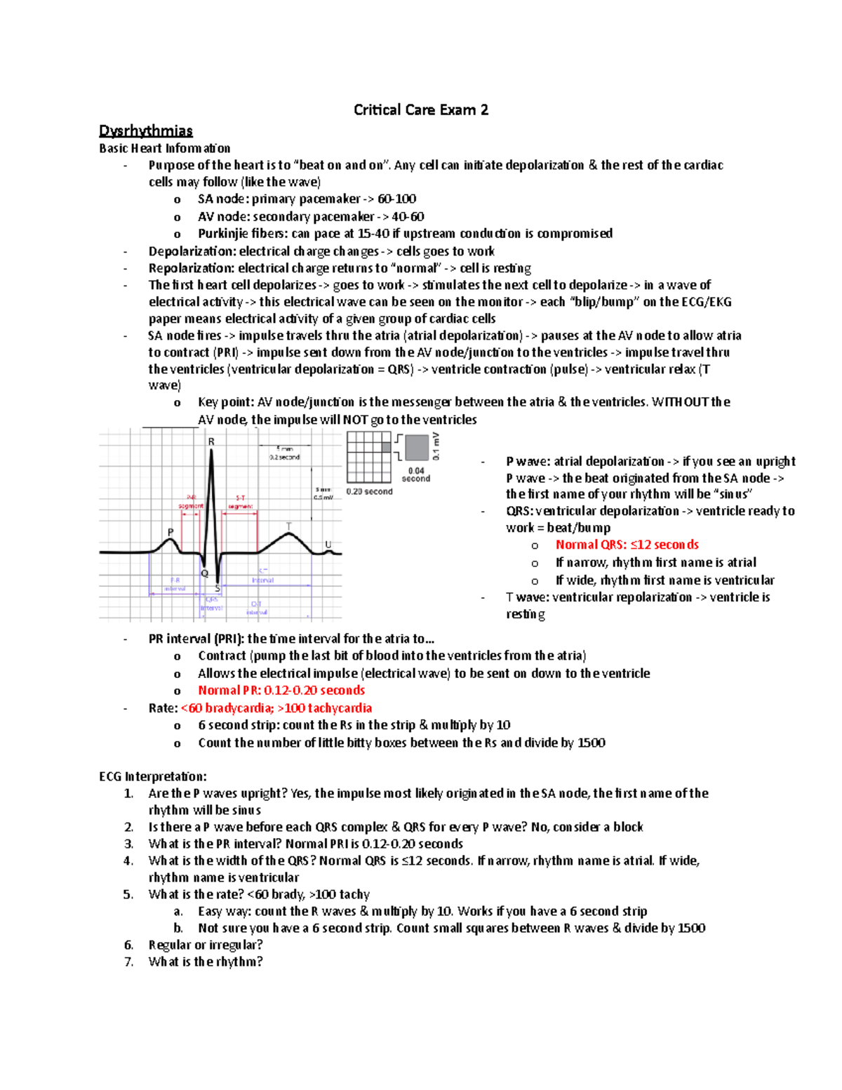 Critical care exam 2 notes - Critical Care Exam 2 Dysrhythmias Basic ...