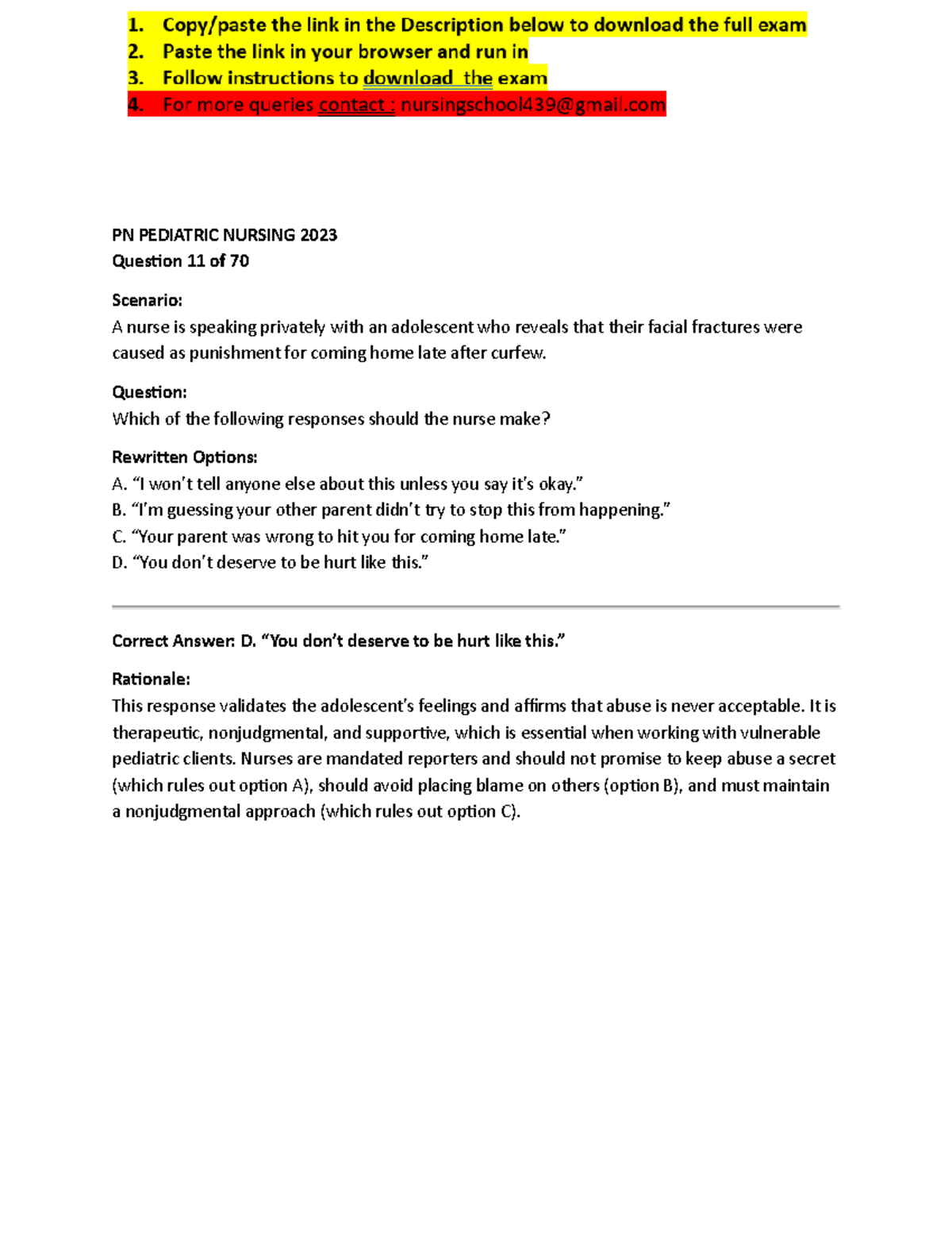 PN Pediatric Nursing 2023: Scenario-Based Question Analysis - Studocu