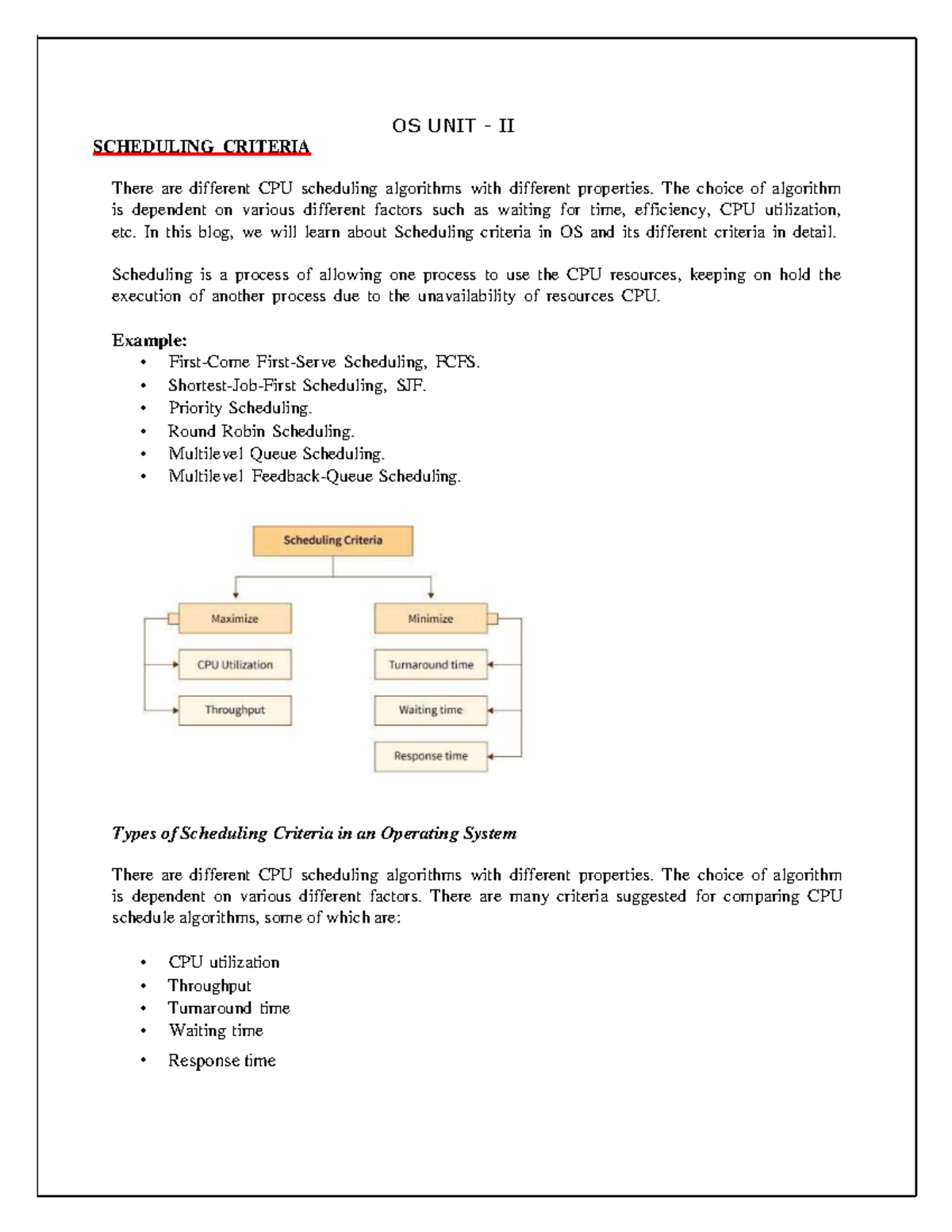 OS UNIT II - CPU Scheduling Criteria and Algorithms - Studocu