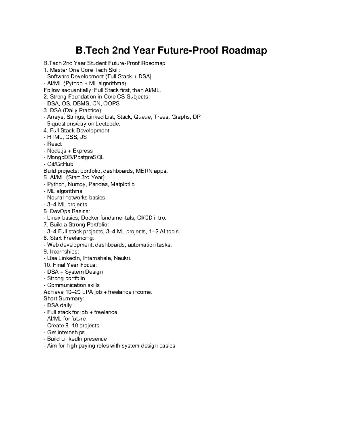 B.Tech 2nd Year Roadmap: Skills & Strategies for Success - Studocu