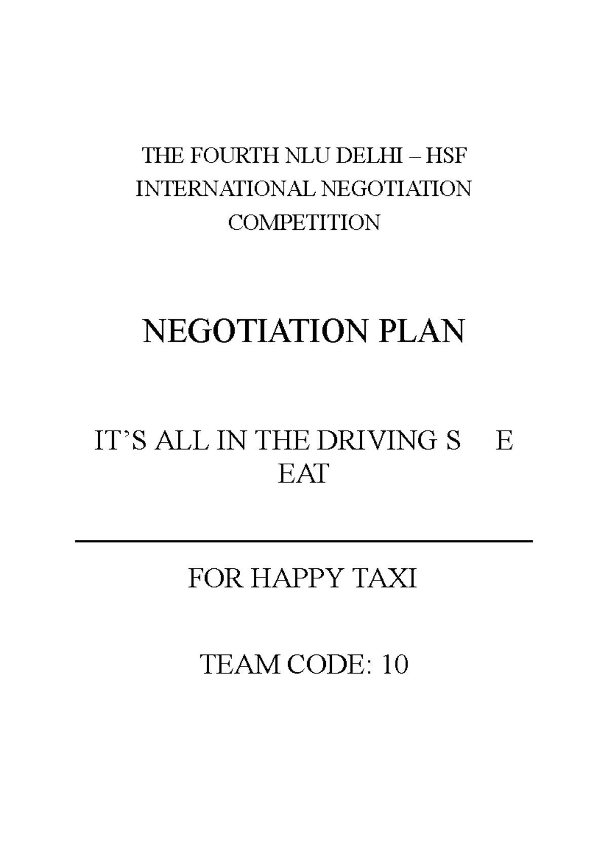 NLU Delhi - HSF International Negotiation Plan Sample Document - Studocu