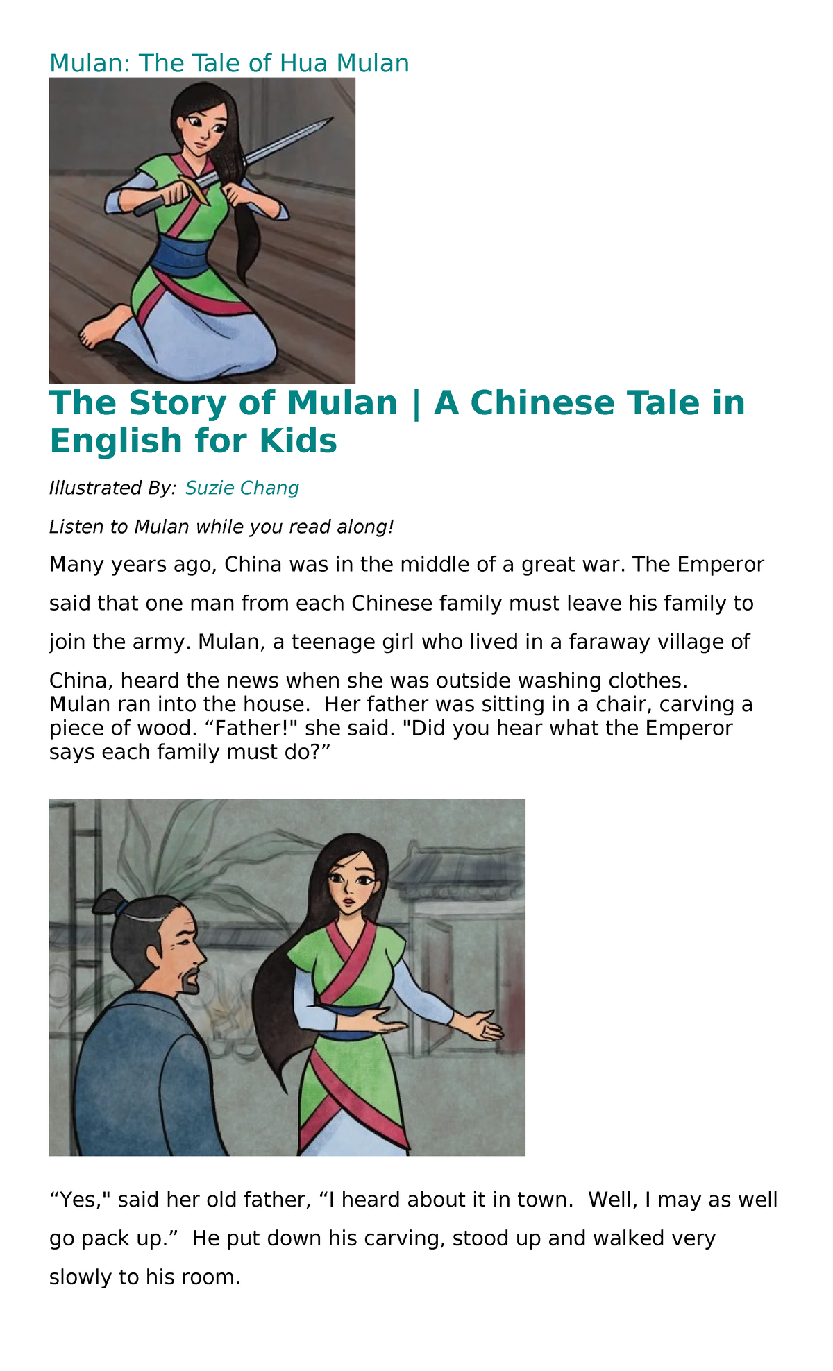 Mulan - Summary of the Heroic Tale for Elementary Education - Studocu