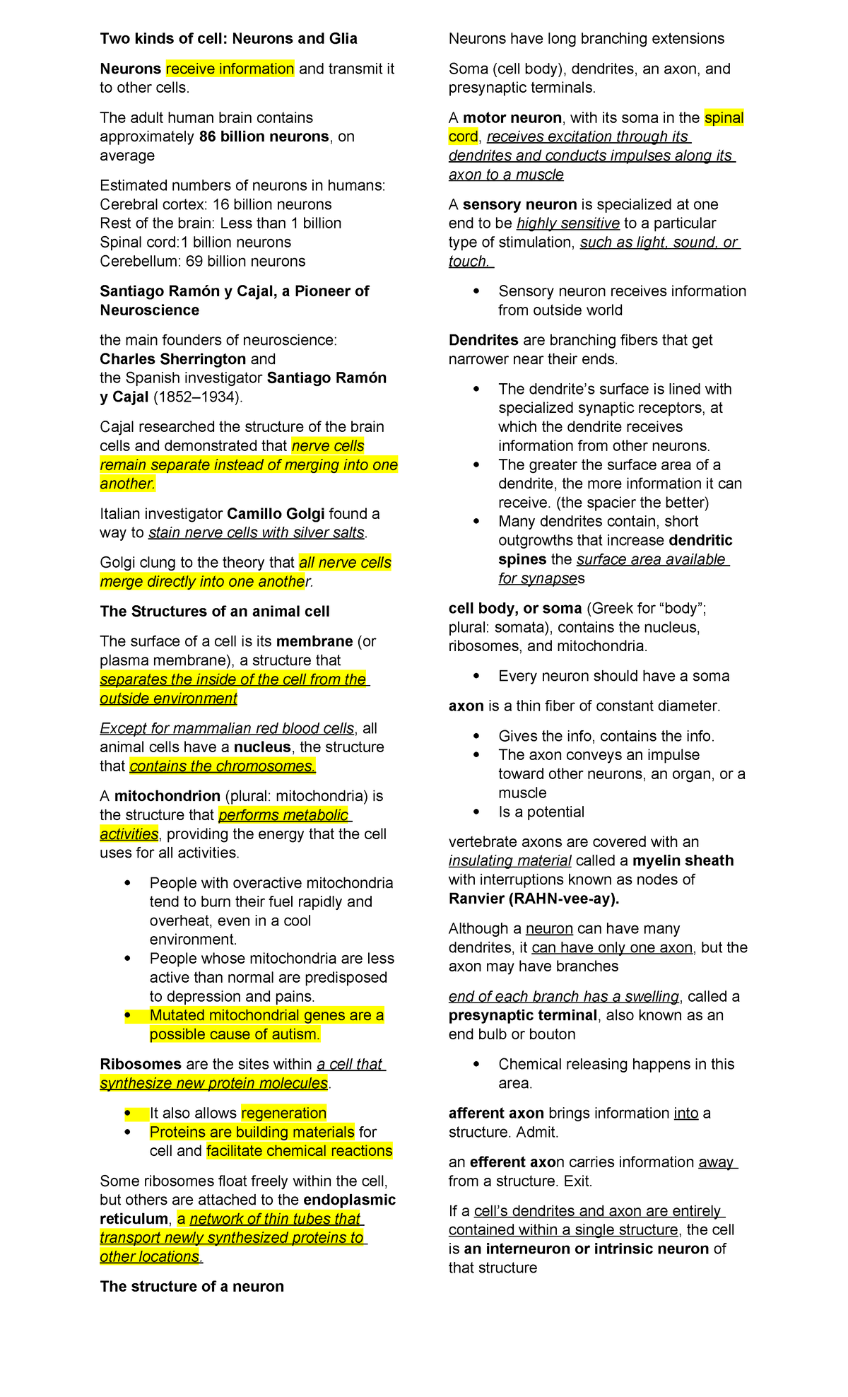 Chapter 1 - Neurons and Glia: Structure and Function Notes - Studocu