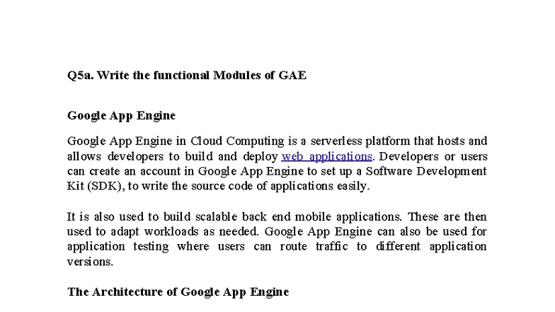 Q5a. Functional Modules of Google App Engine Architecture - Studocu