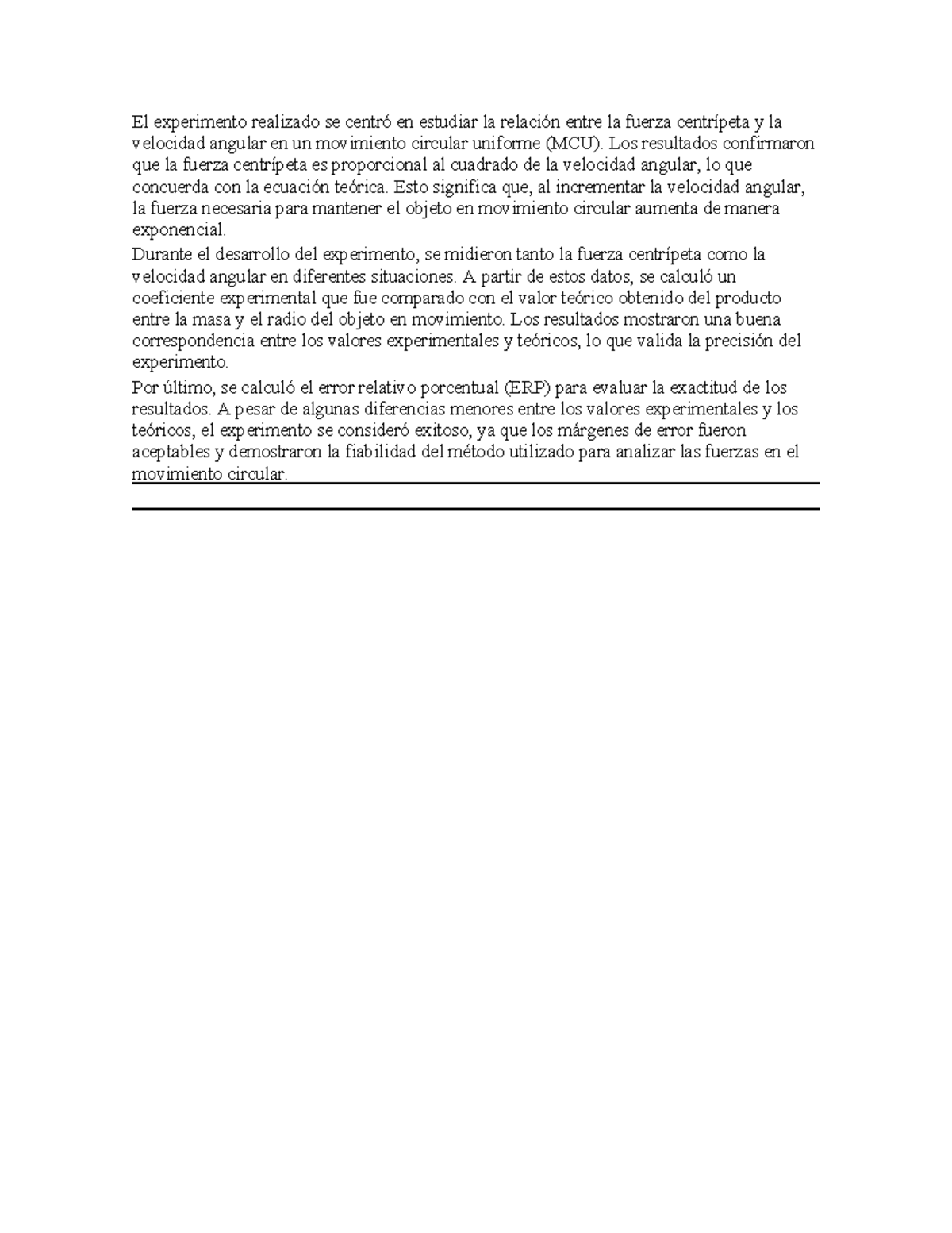 Conclusiones del Experimento sobre Fuerza Centrípeta y Velocidad ...