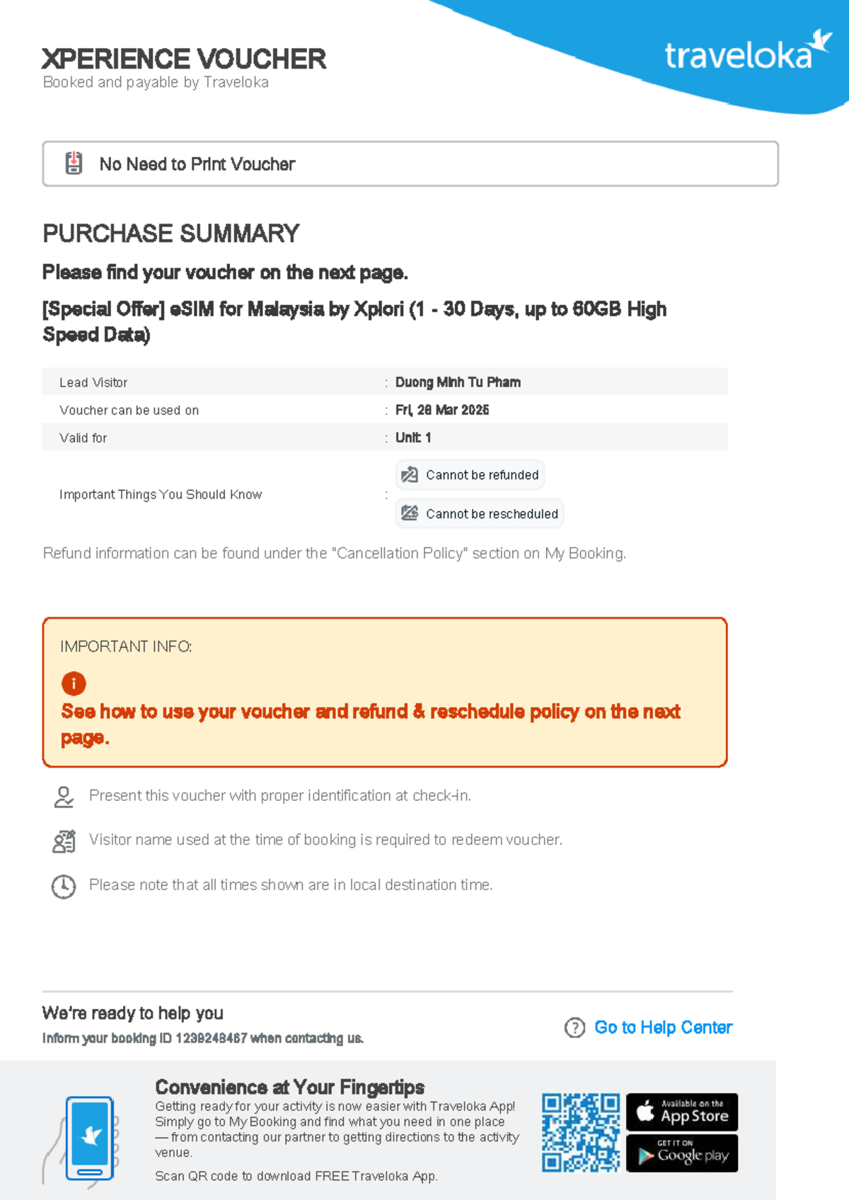 Traveloka eSIM Voucher for Malaysia - No Print Needed (ID: 31732939 ...