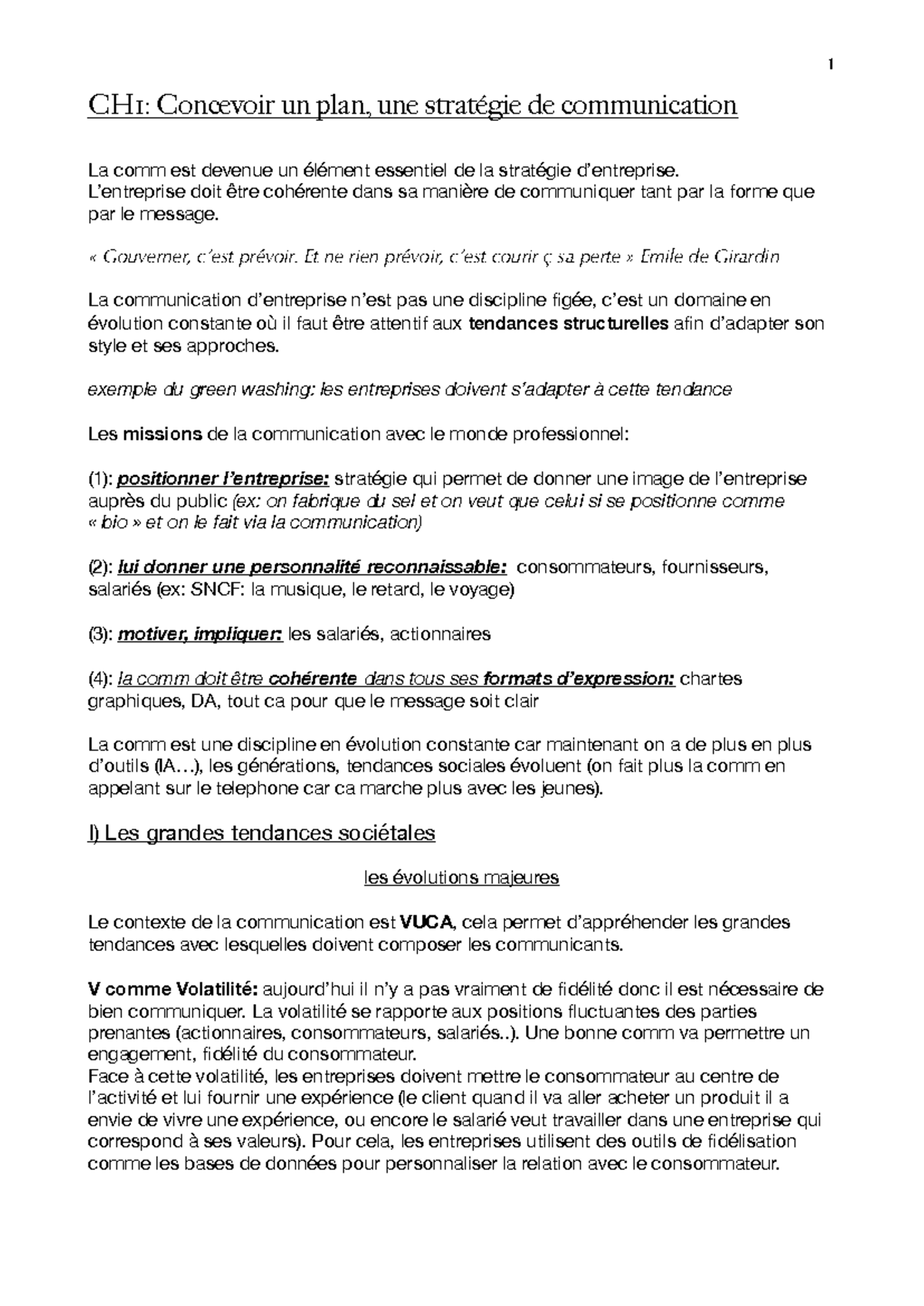 CH1 - Cours de communication - CH1: Concevoir un plan, une stratégie de ...