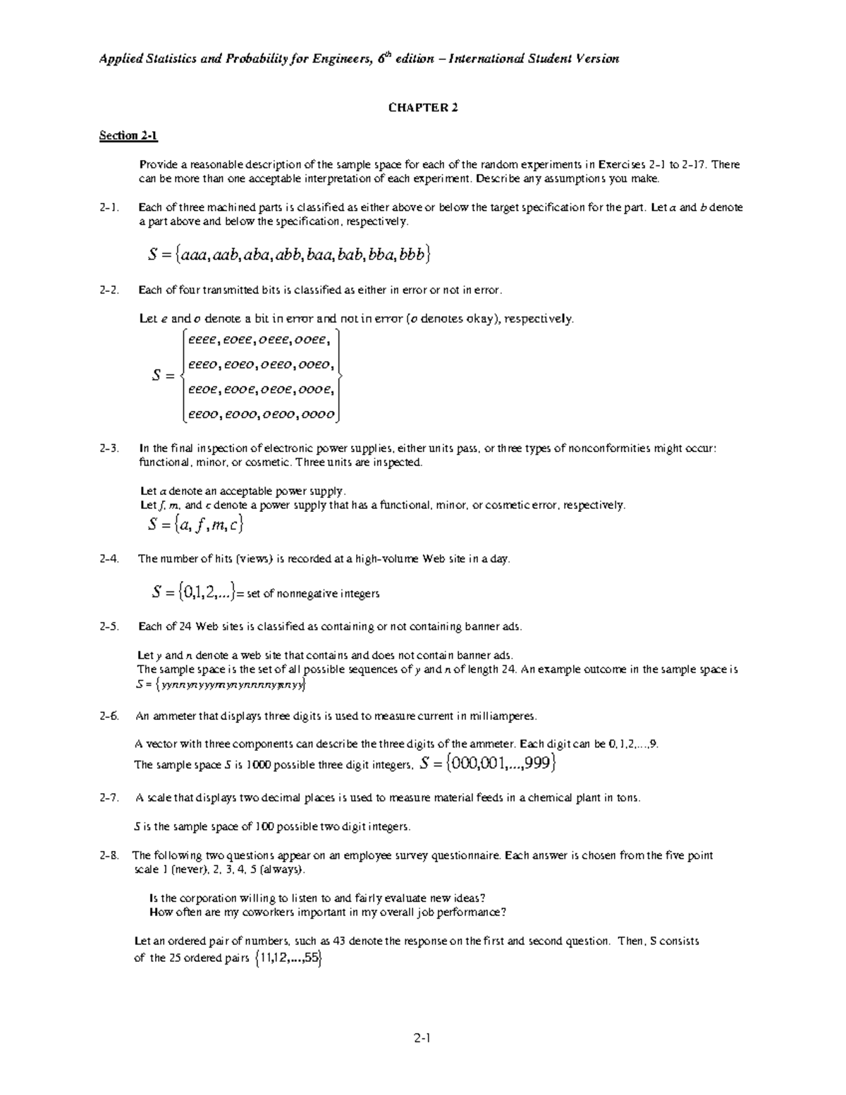 Chapter 2 solution manual - CHAPTER 2 Section 2- Provide a reasonable description of the sample ...