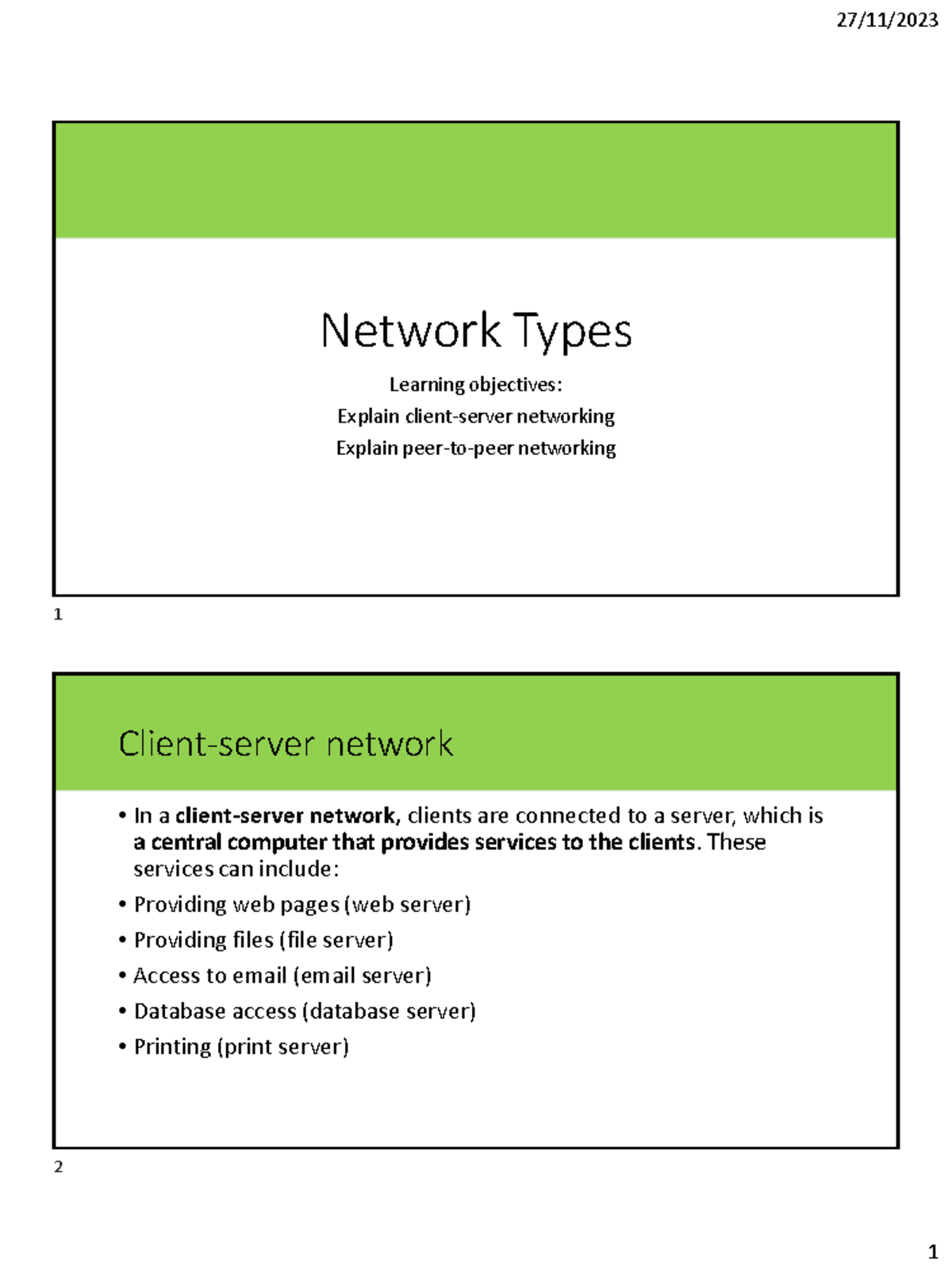 4 9c Network Types - 27/11/ 1 Network Types Learning objectives ...