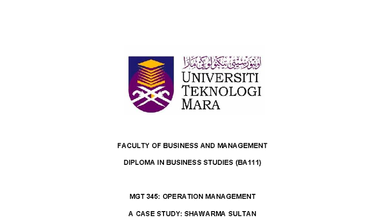 MGT 345: Case Study on Shawarma Sultan - Infographic - Studocu