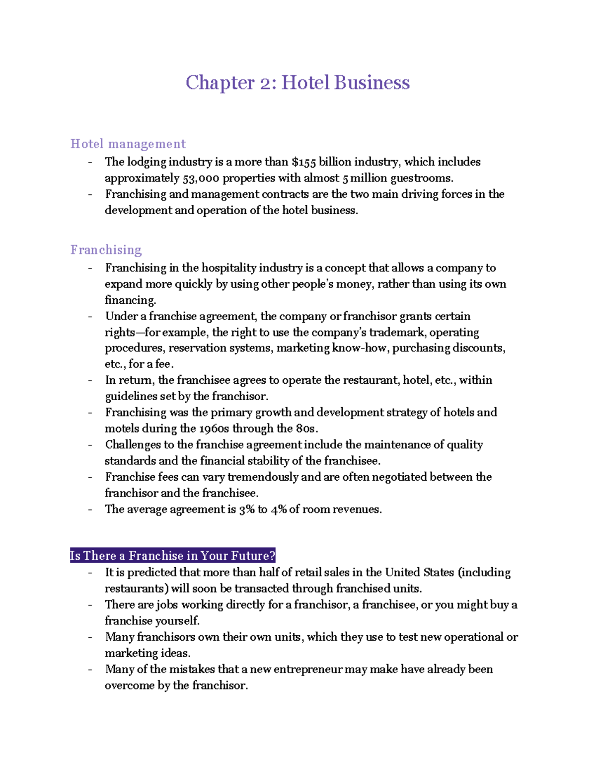 Chapter 2 Hotel Business - Chapter 2: Hotel Business Hotel management ...