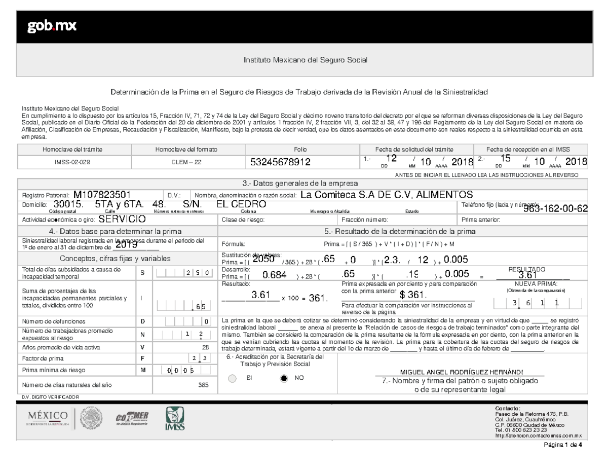 Determinación de la Prima en el Seguro de Riesgos de Trabajo derivada de la Revisión Anual de la ...
