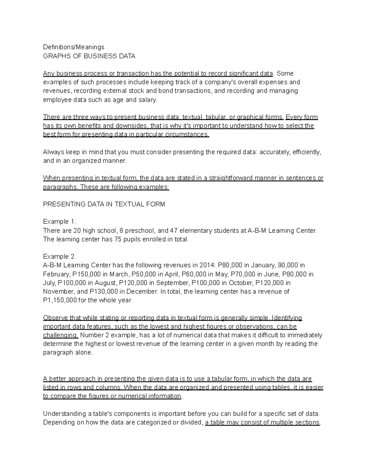 Graphs of Business Data: Presenting and Analyzing Information - Studocu