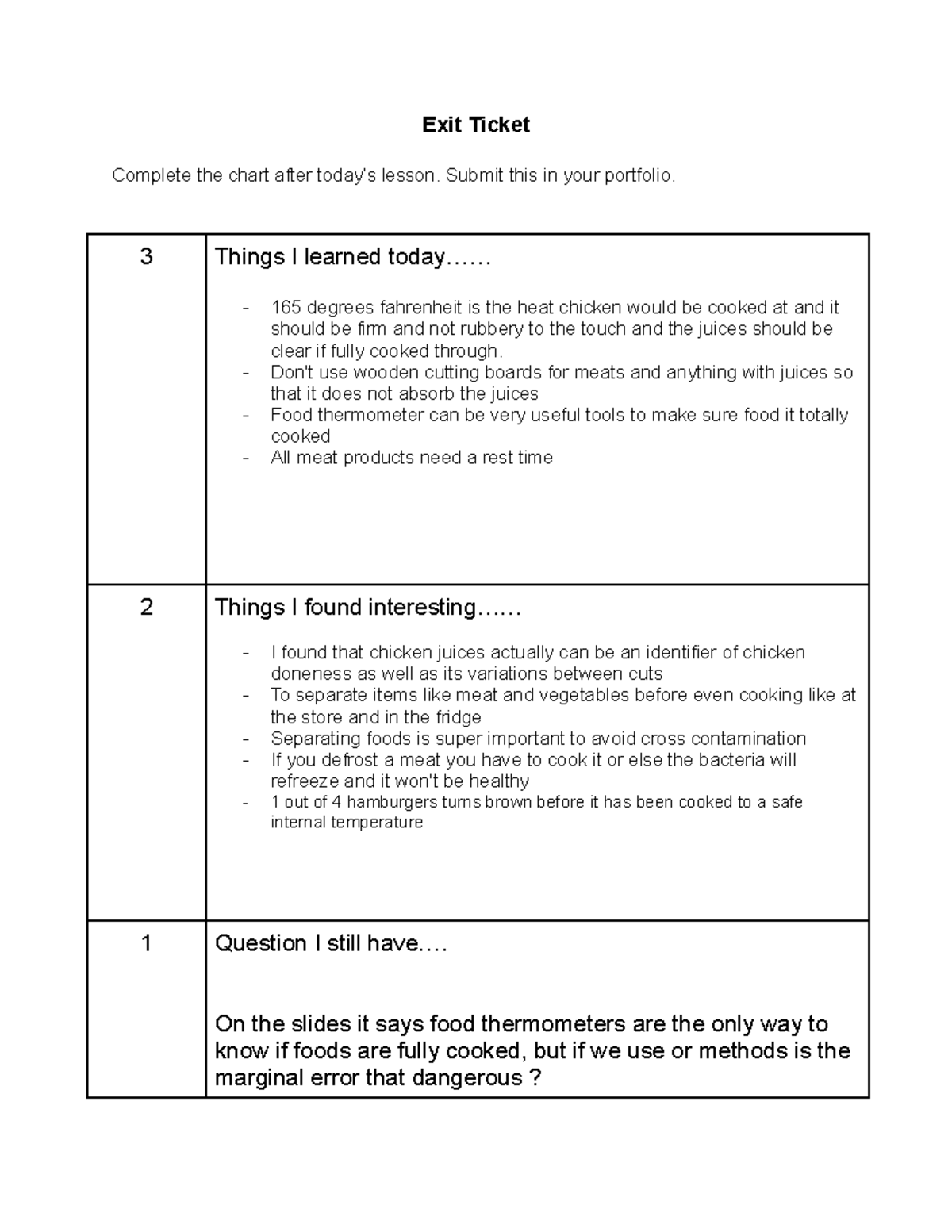 Exit Ticket Teacher - Khaled - Exit Ticket Complete the chart after ...