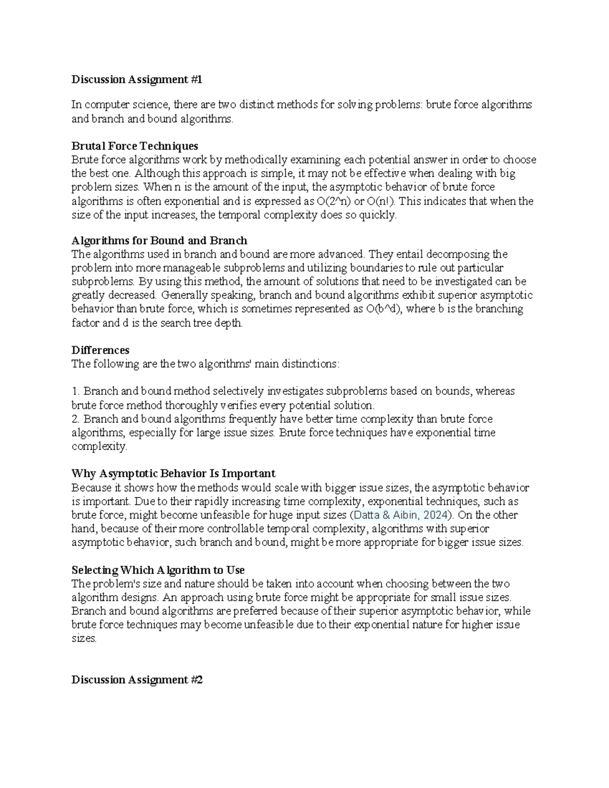 Cs3304da Unit 1 - Discussion on Brute Force vs Branch and Bound Algorithms - Studocu