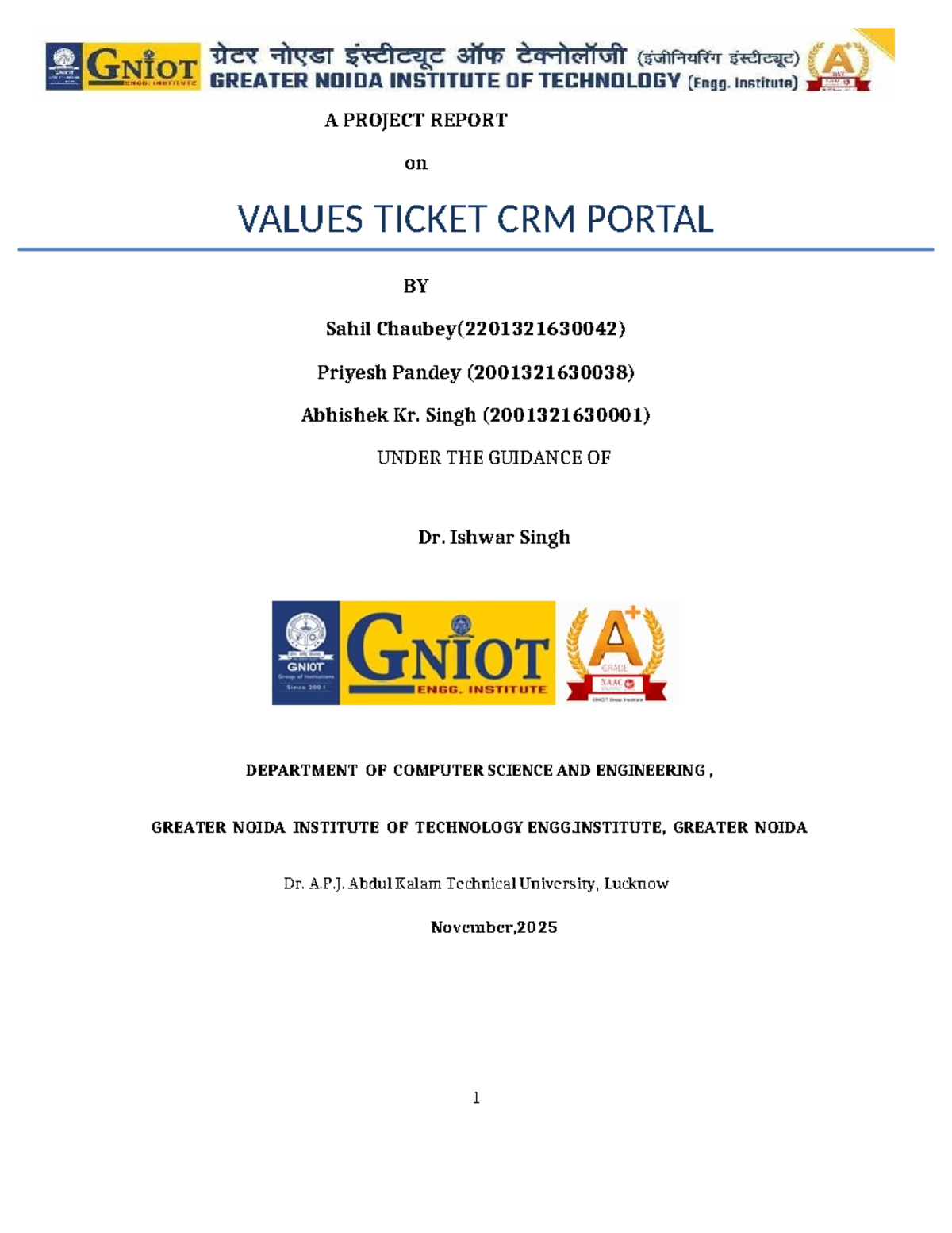 Values Ticket CRM Portal Project Report - CSE 2201321630042 - Studocu