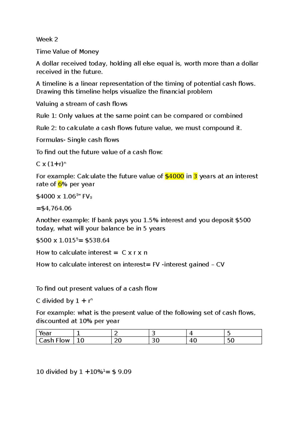 Week 2 - Time Value of Money Notes (Finance 101) - Studocu