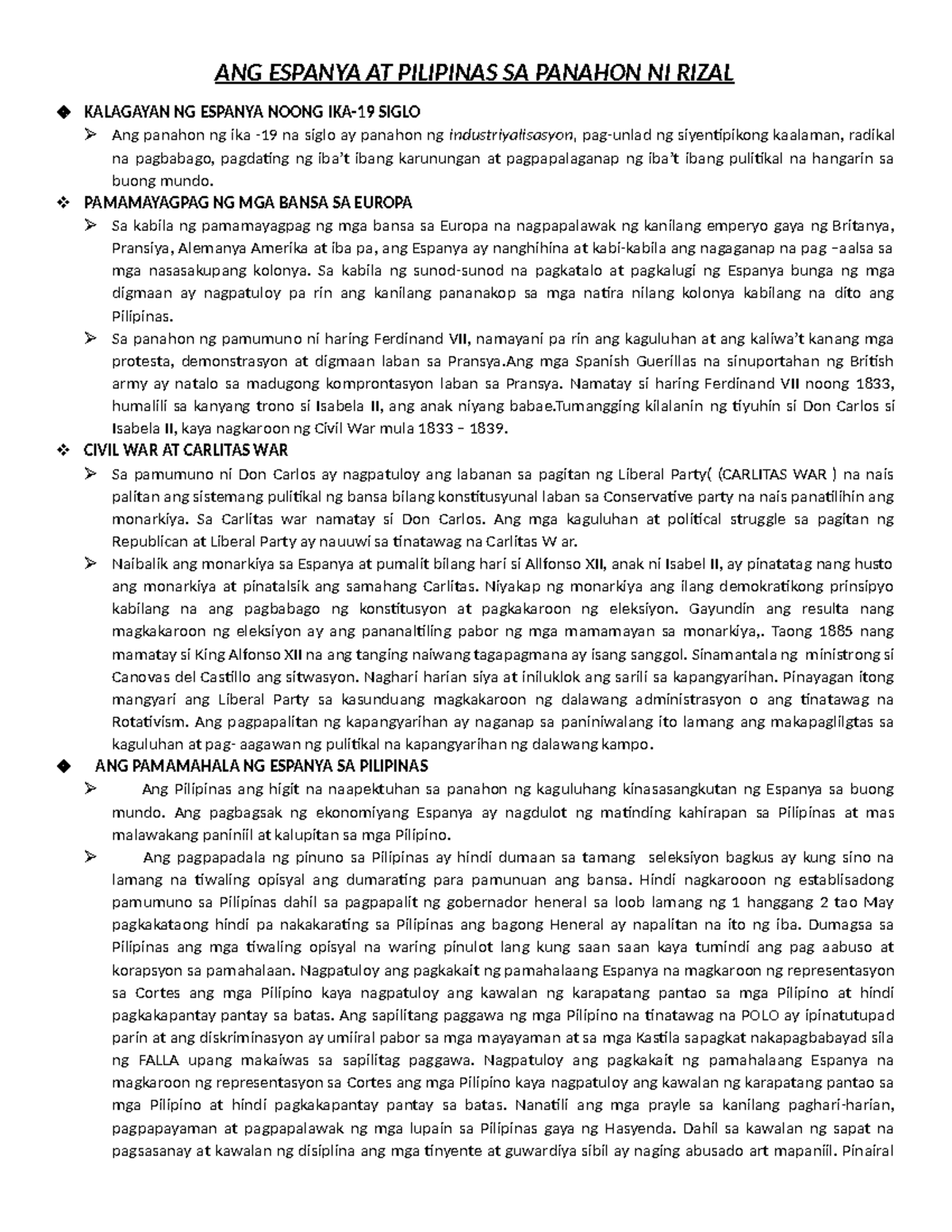 ANG ESPANYA AT PILIPINAS: KASAYSAYAN SA PANAHON NI RIZAL (HIST 101 ...