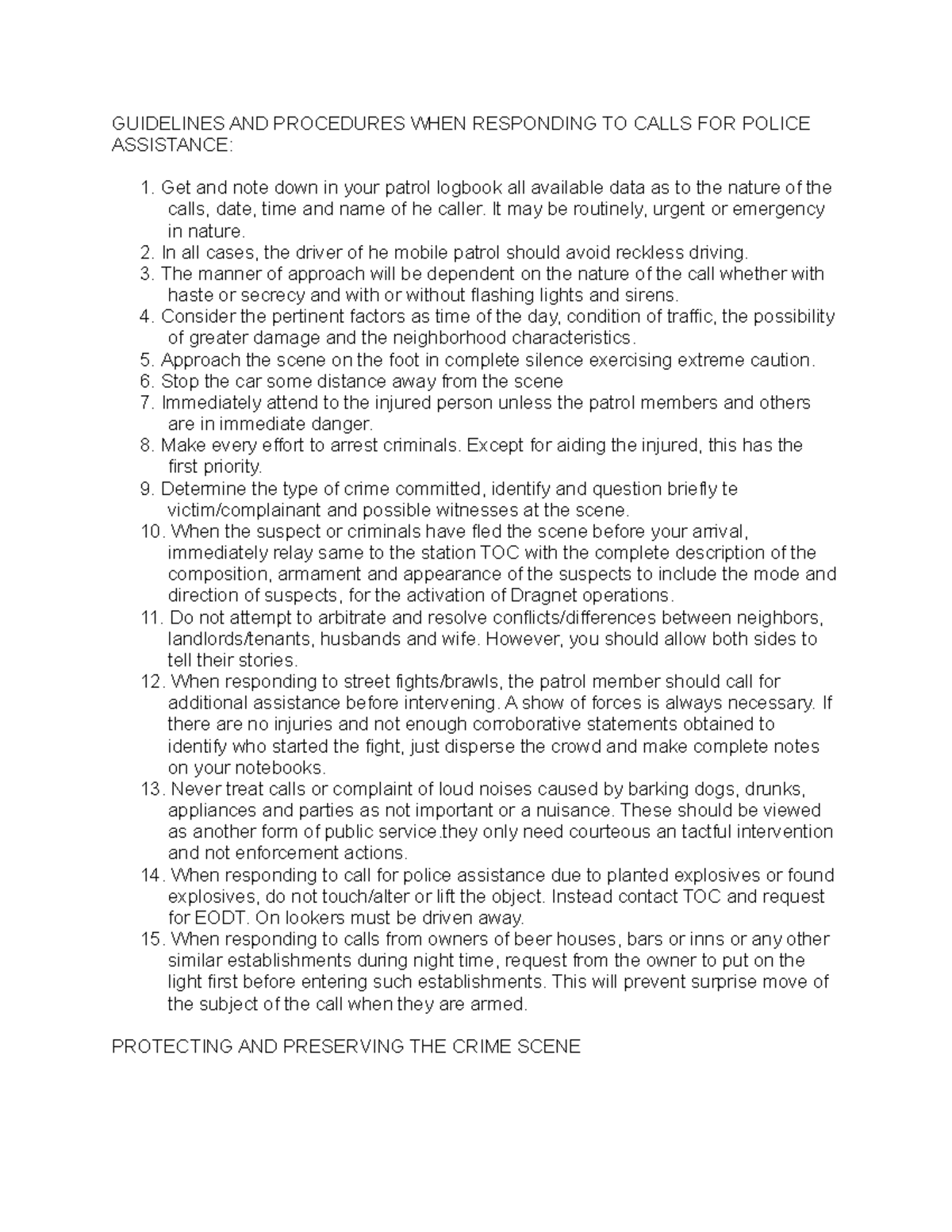 Lesson 7: Guidelines for Police Response to Assistance Calls - Studocu