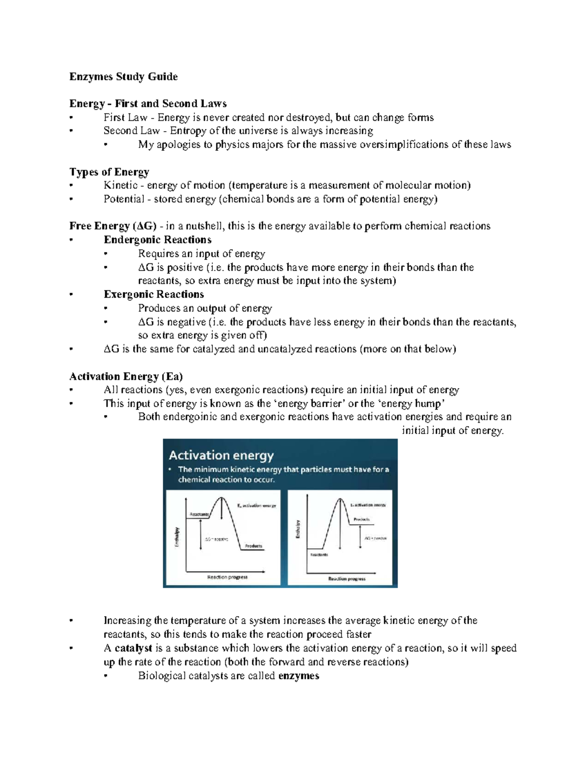 Enzymes Study Guide: Energy Laws, Function & Regulation (BIO101) - Studocu