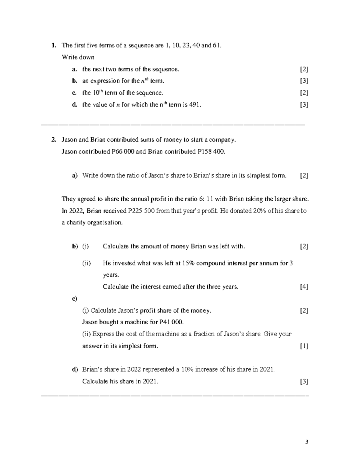 Mathss - Practice Materials: Sequences & Profit Sharing Problems - Studocu