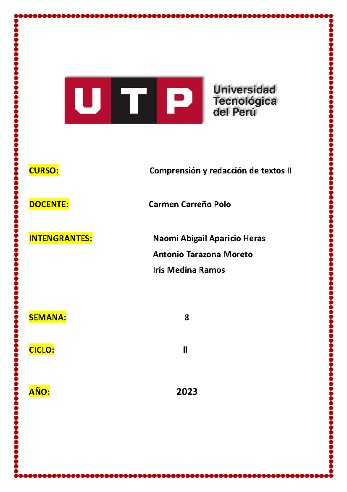 PC1 - addddddd - CURSO: Comprensión y redacción de textos II DOCENTE ...