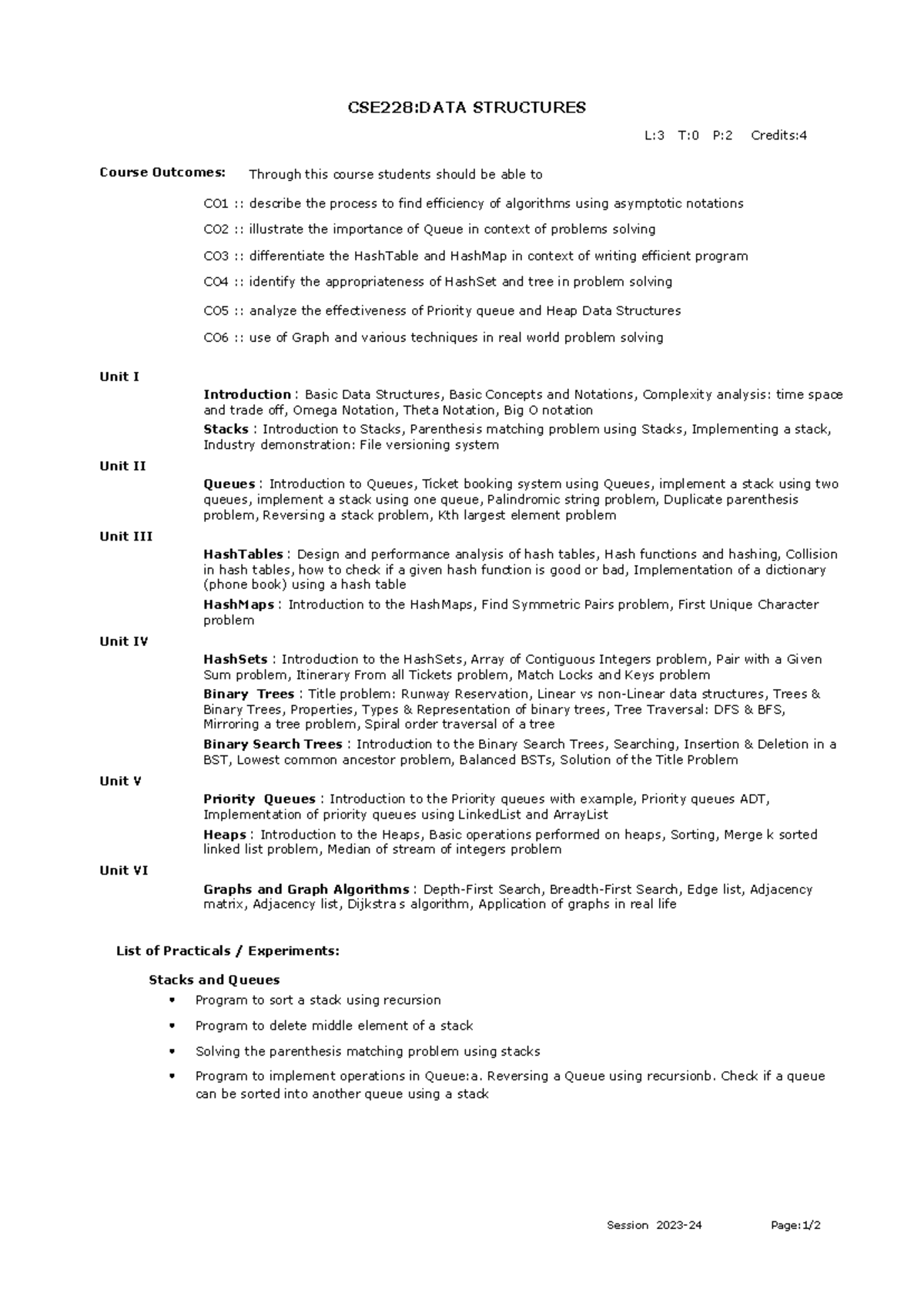CSE228 Data Structures Syllabus - CSE228:DATA STRUCTURES Course ...