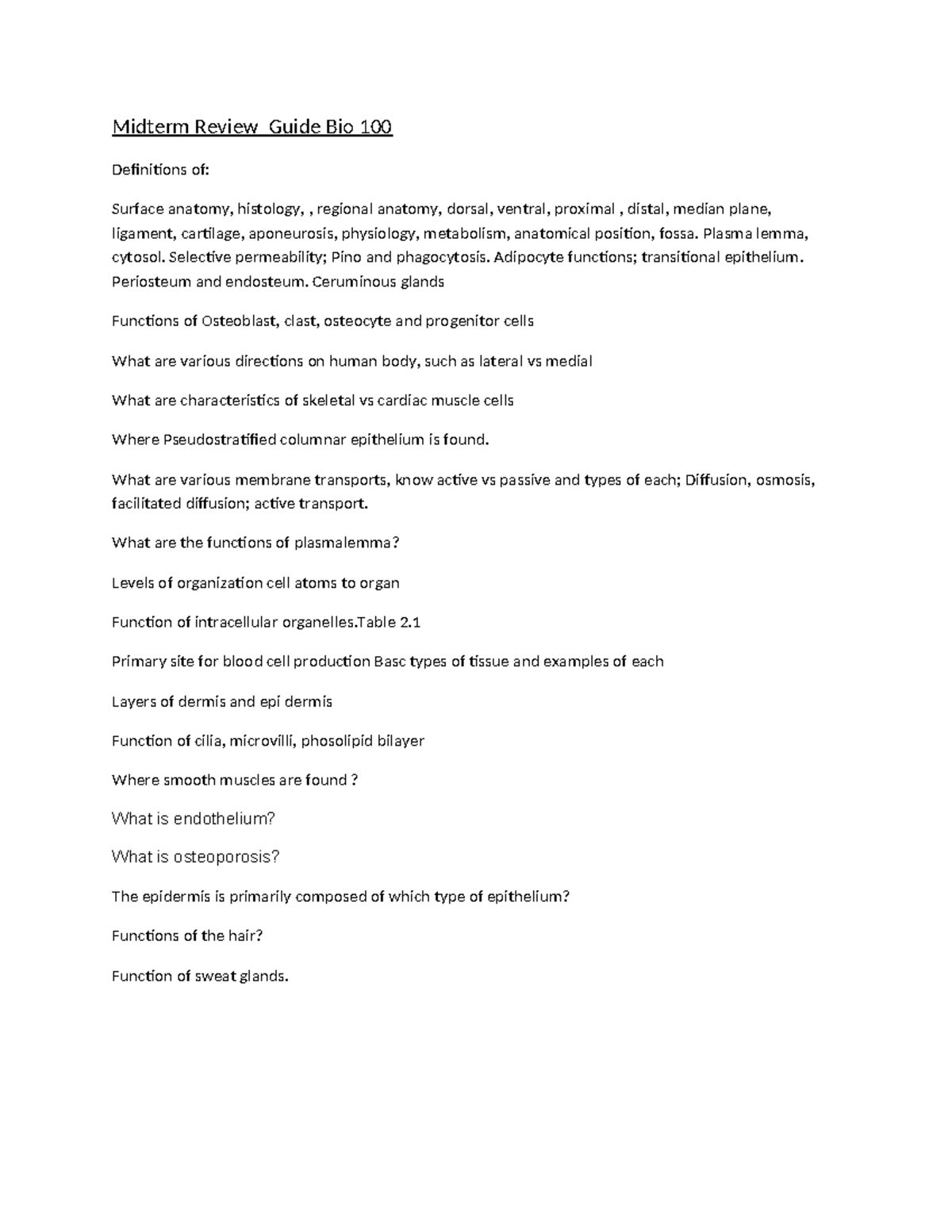 Midterm Review Guide Bio 100: Key Definitions & Concepts - Studocu