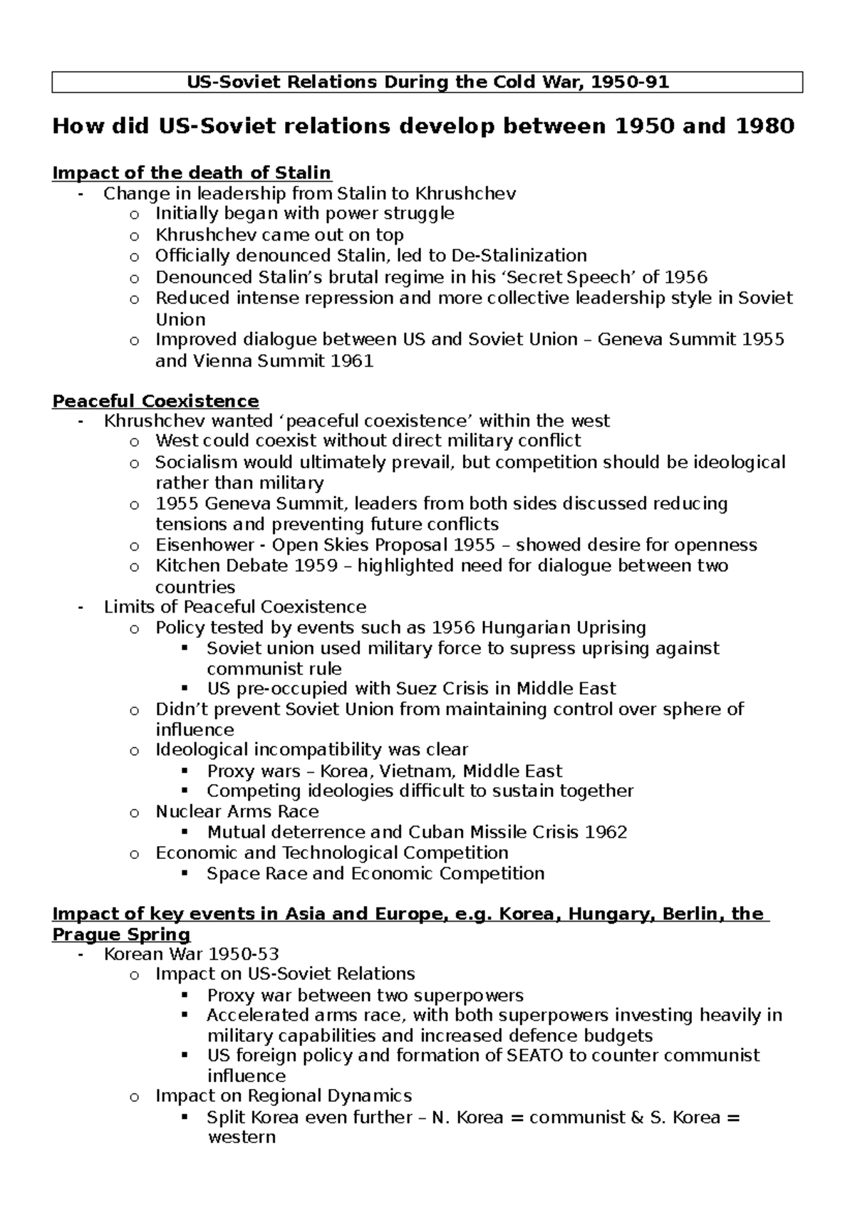 US-Soviet Relations During the Cold War (1950-1991) Analysis - Studocu
