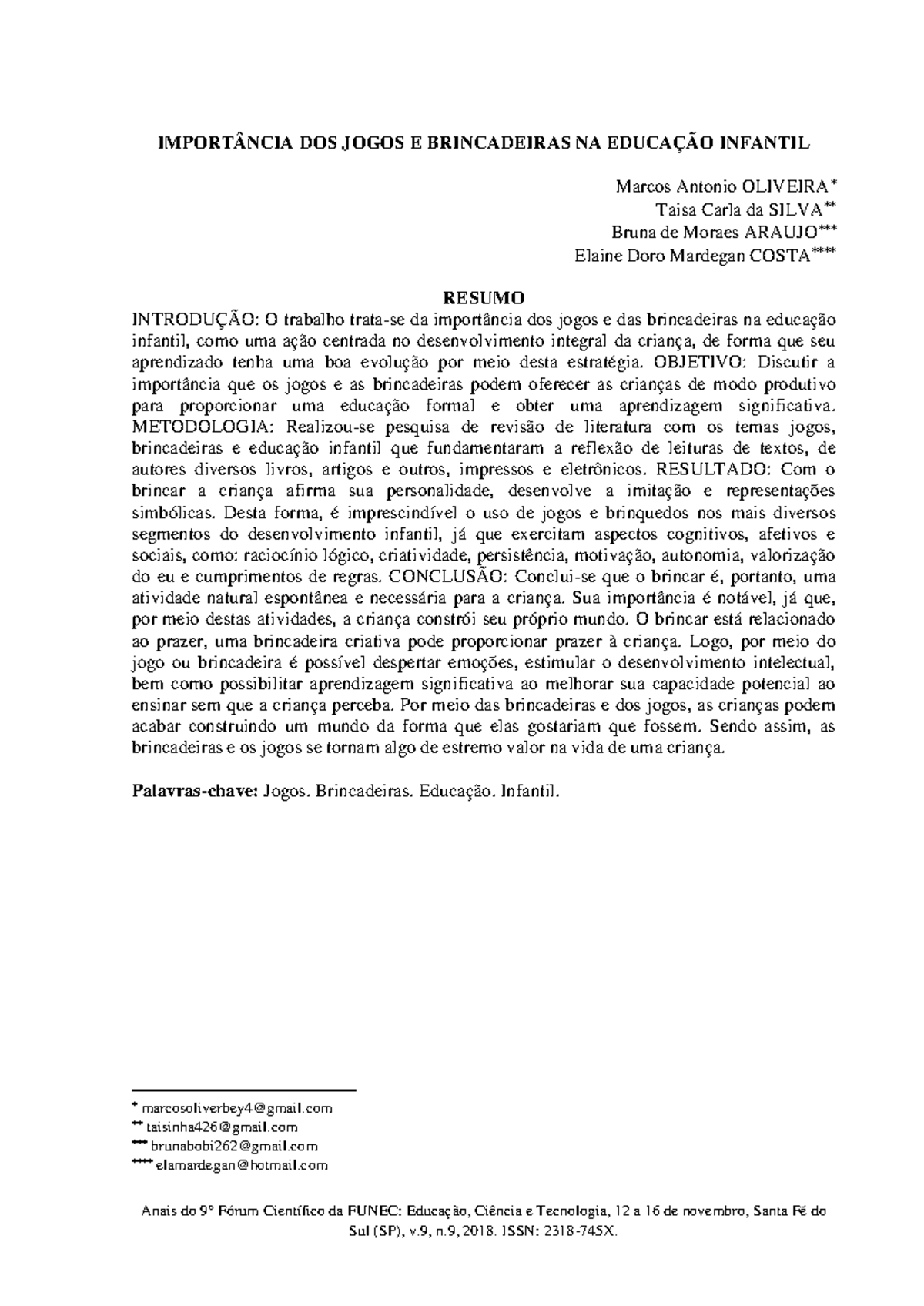 Importância+DOS+ Jogos+E+ Brincadeiras+NA+ Educaçí O+ Infantil - Anais ...