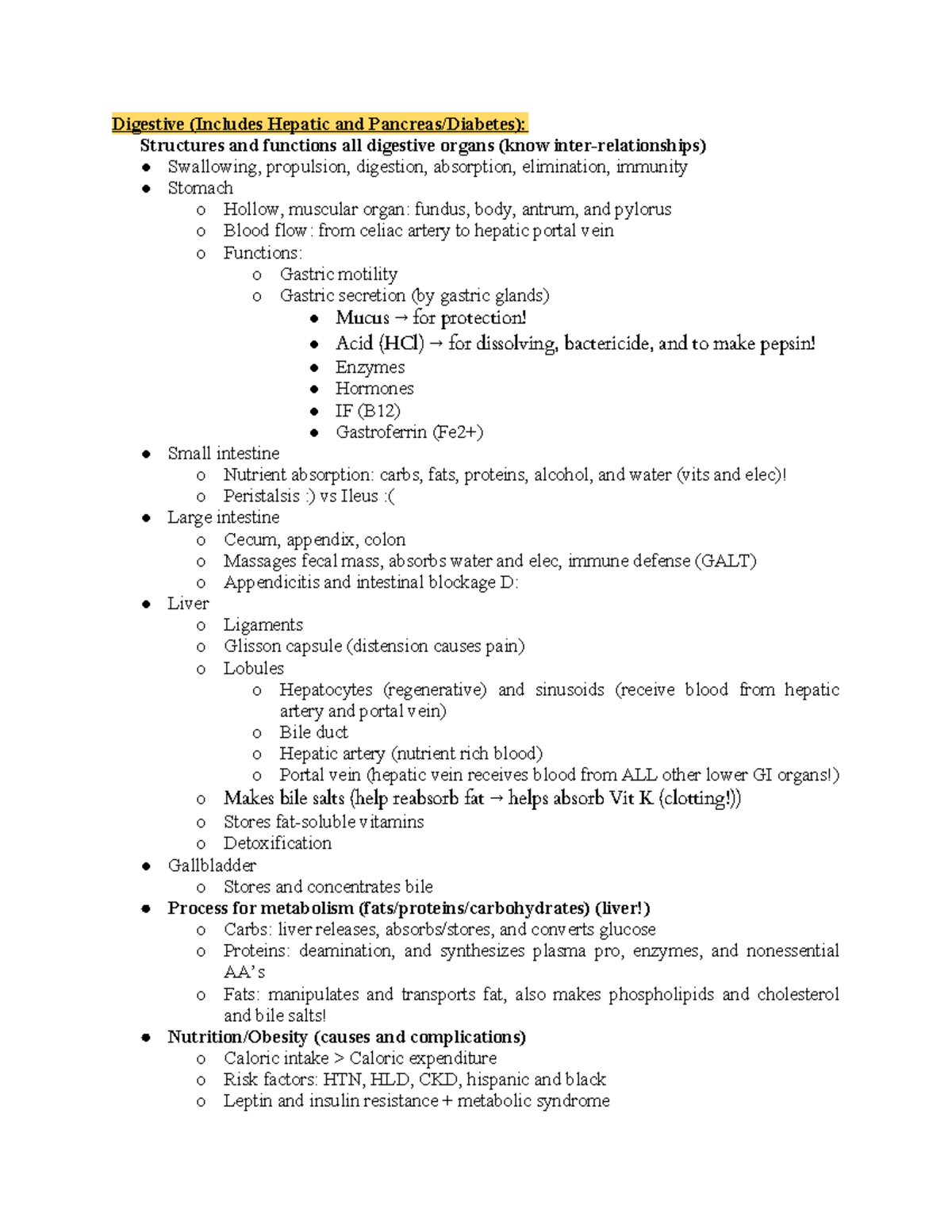KEY Concepts - Digestive System (Includes Hepatic Functions) - Studocu