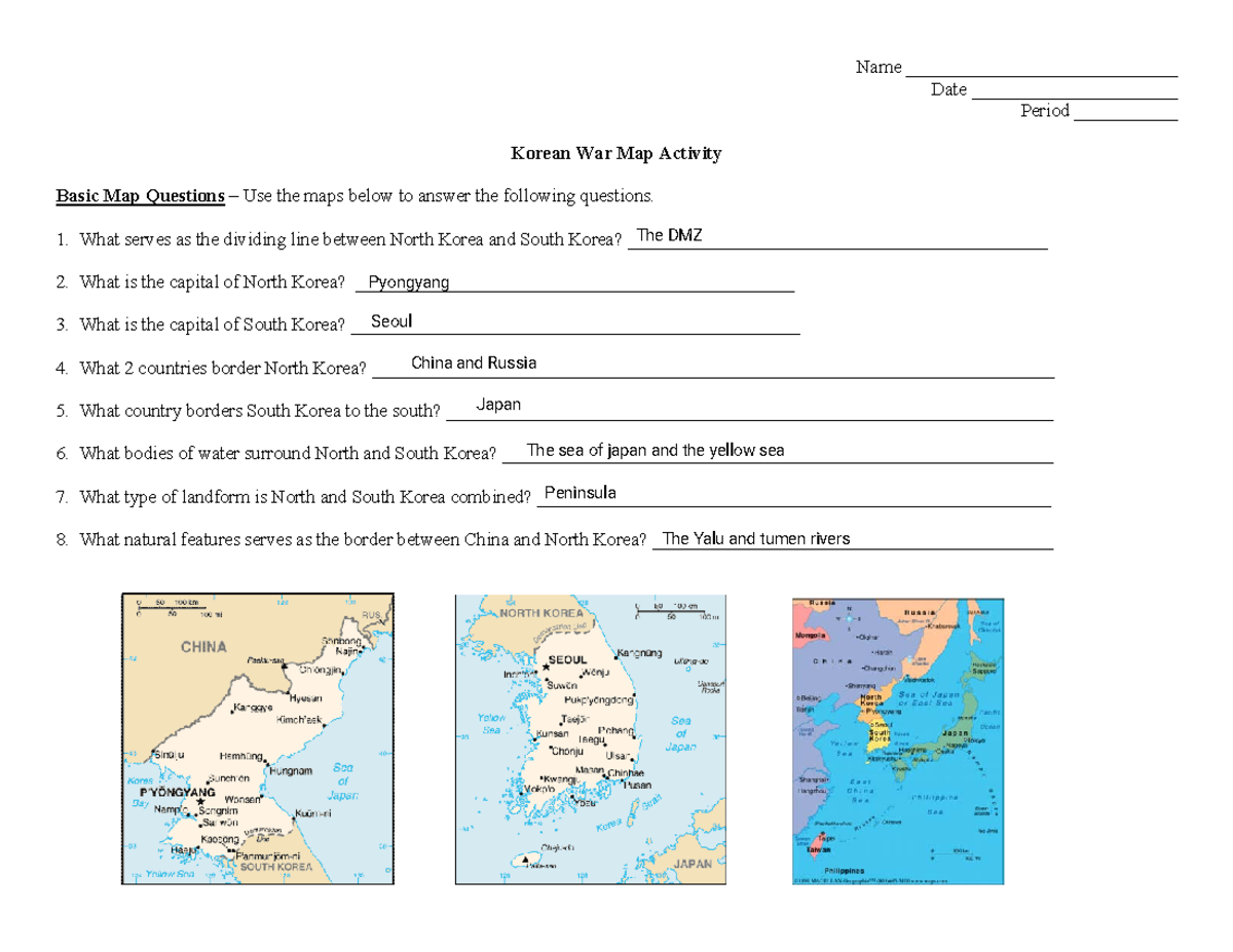 Korea 101 - K.W. Map Activity on the Korean War Stages & Geography ...