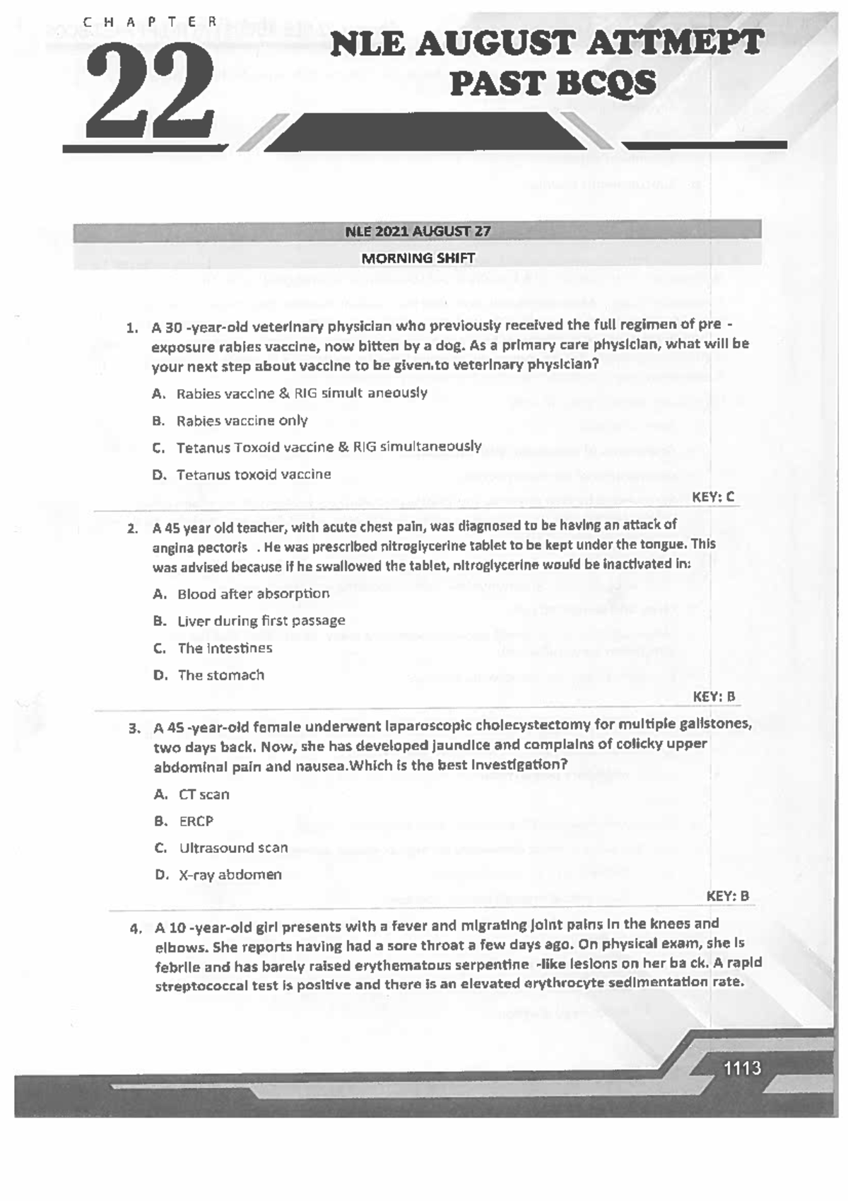 NLE 2021 August Attempt MCQs Practice Tests - Chapter 22 Insights - Studocu