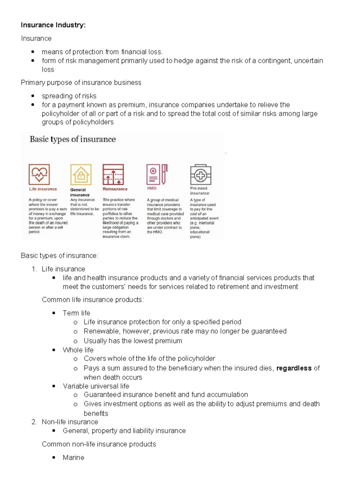 Insurance Industry Overview: Key Concepts and Types of Coverage - Studocu