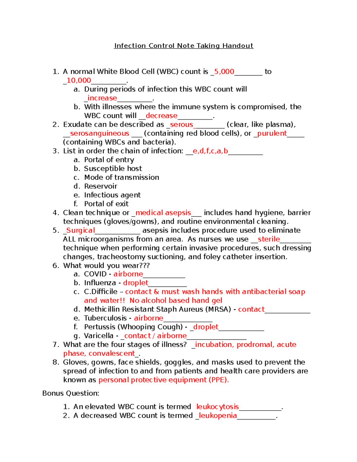 Infection Control Lecture Handout: Key Concepts and Guidelines - Studocu