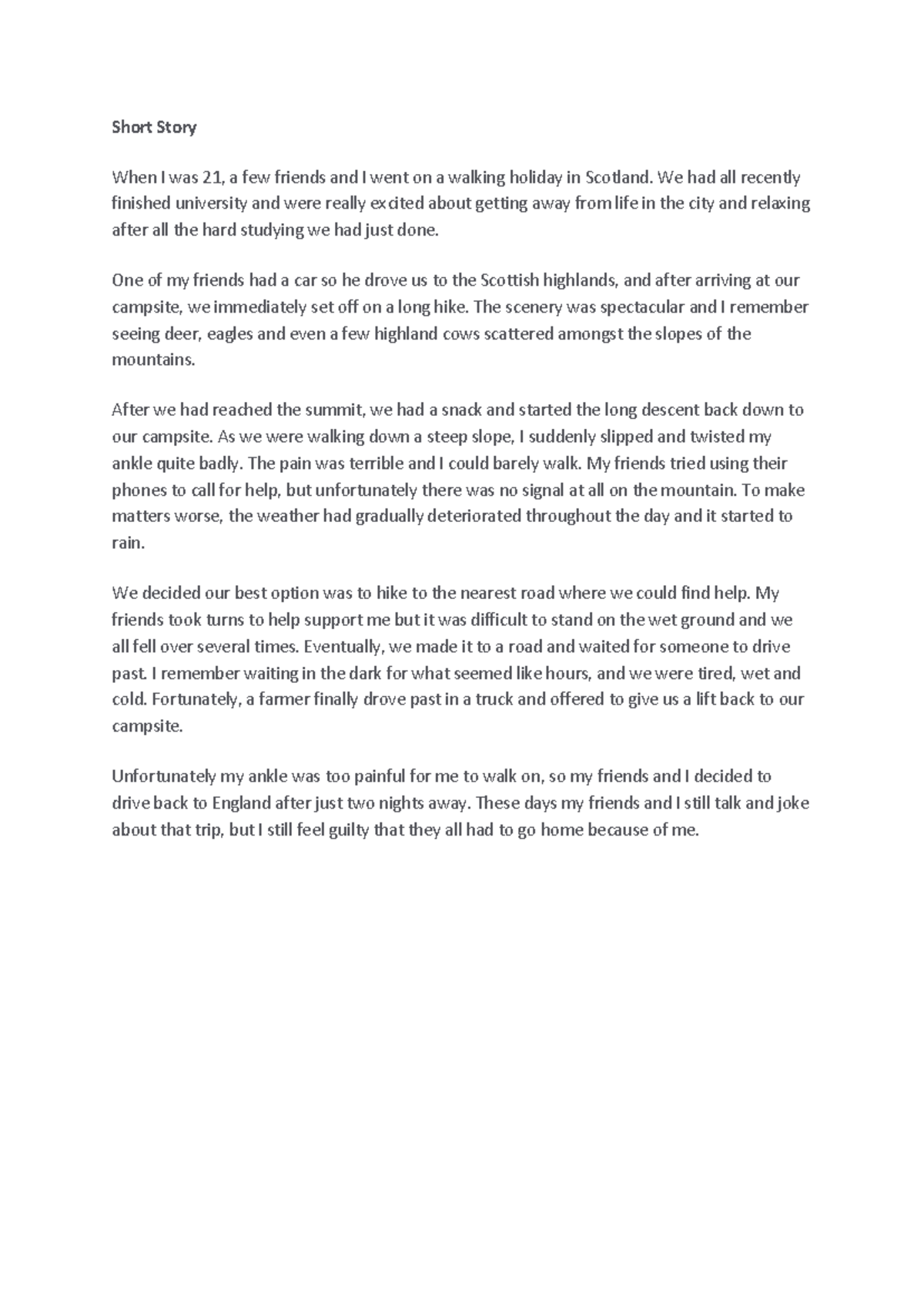 I006WPX HO A Short Story: A Hiking Adventure Gone Wrong - Studocu