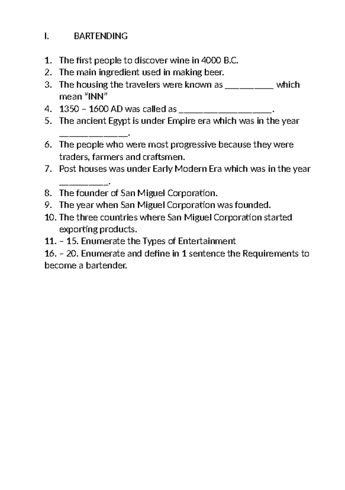 Bartending Notes: History, Ingredients, and Requirements - Studocu