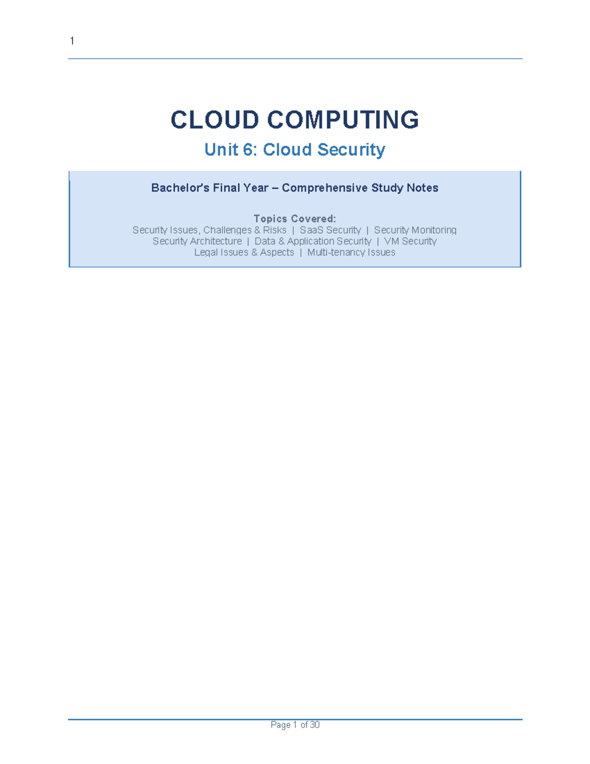 Unit 6: Cloud Security Final Year Comprehensive Study Notes - Studocu