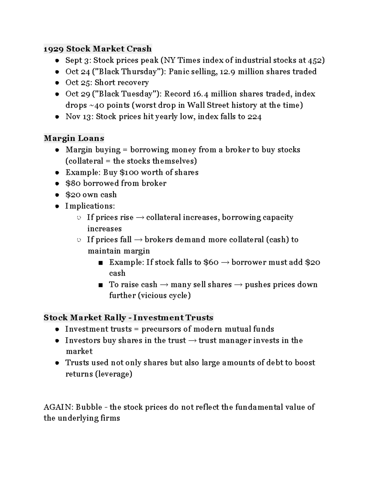 Lecture 6 Notes: The 1929 Stock Market Crash and Its Implications ...