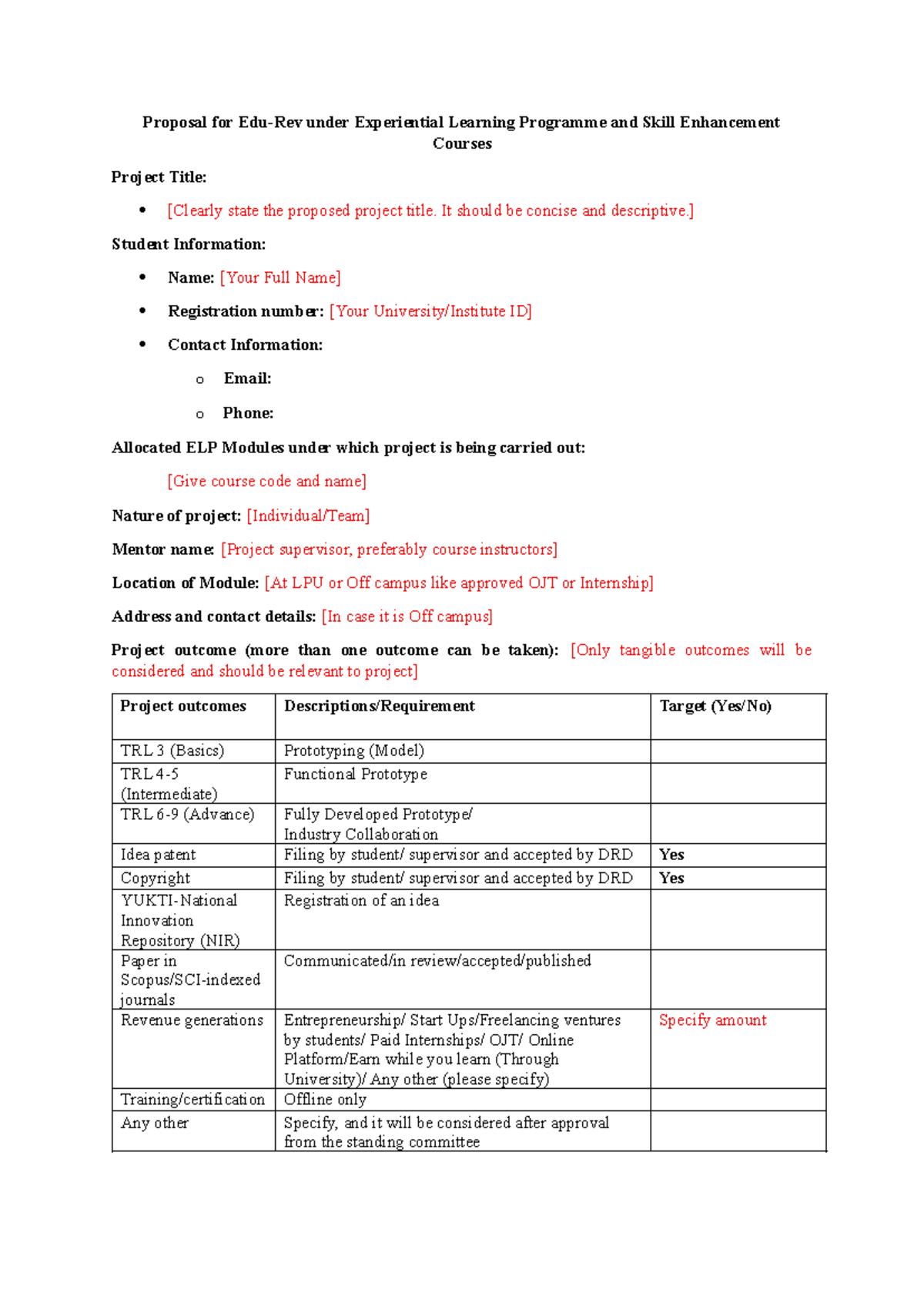 Proposal for ELP & SEC Project: Edu Rev Initiatives - Studocu