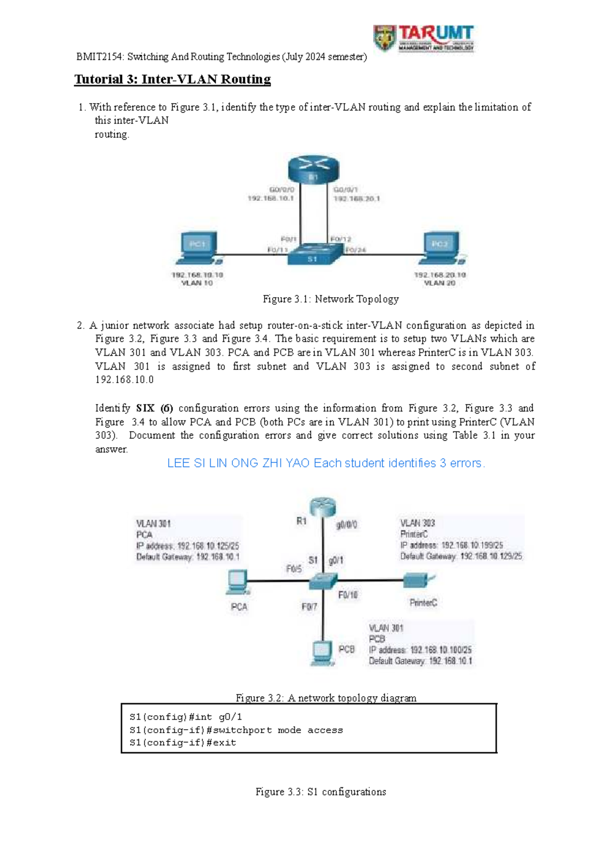 BMIT2154: Tutorial 3 - Inter-VLAN Routing & Configuration Errors - Studocu