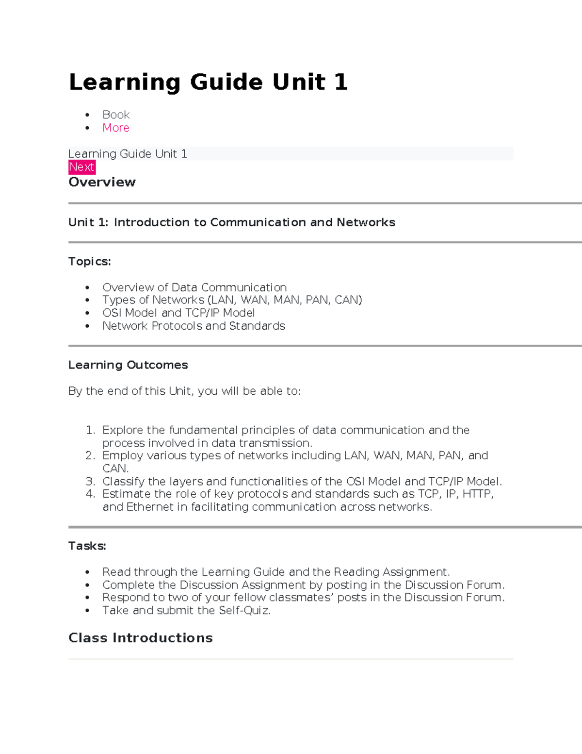 Learning guide unit 1: Introduction to communication and networks - Studocu