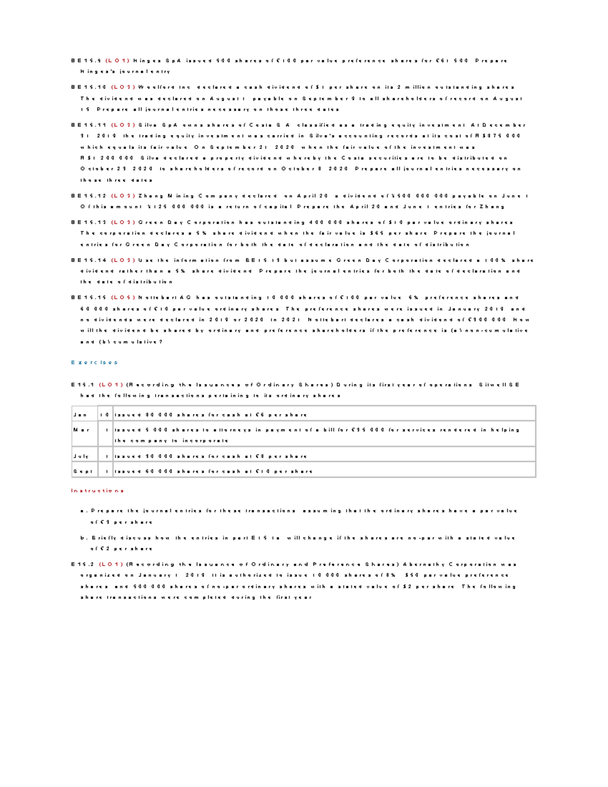 Equity Examples: Journal Entries for Shares & Dividends (BE15.9 - BE15 ...