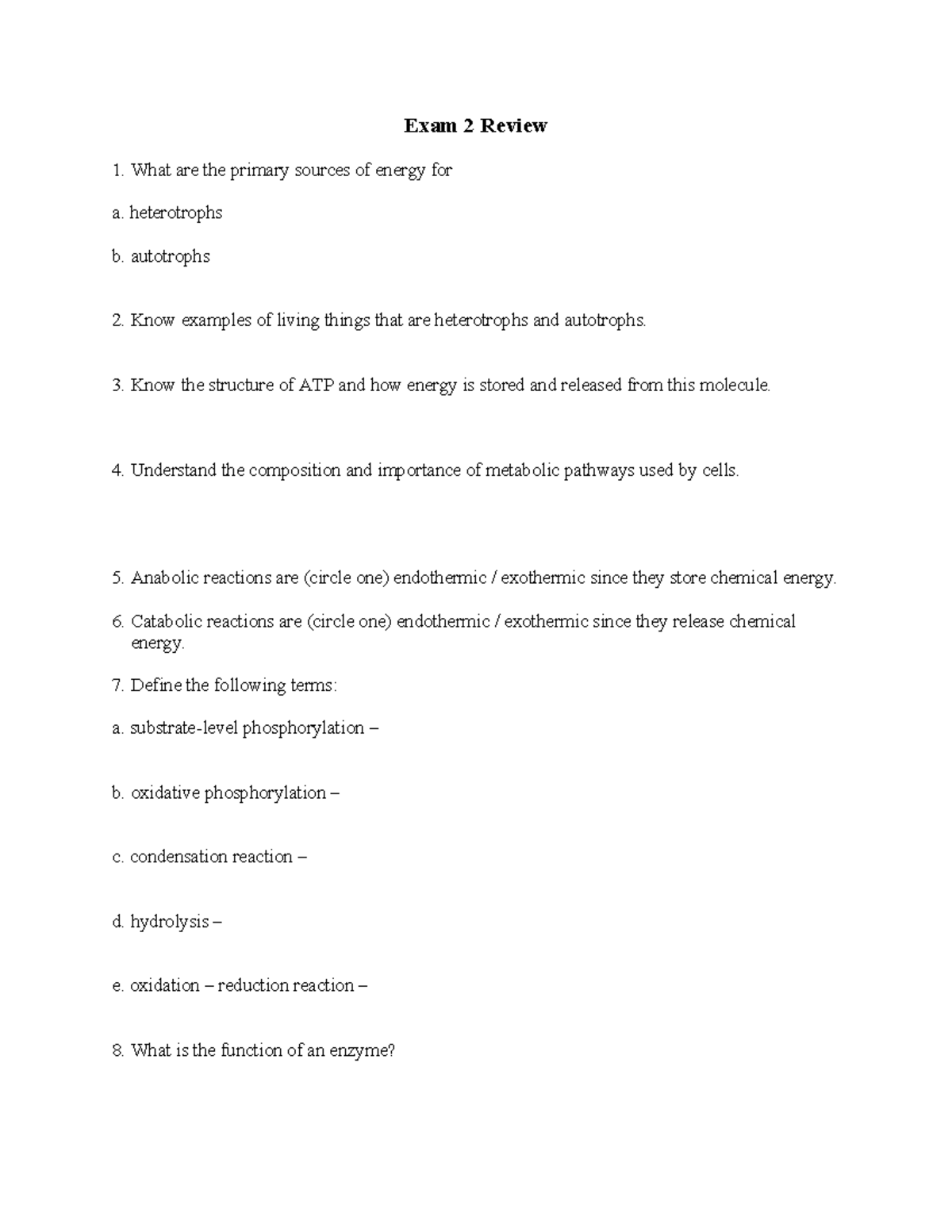 Biology 101: Exam 2 Review on Cellular Metabolism & Photosynthesis ...