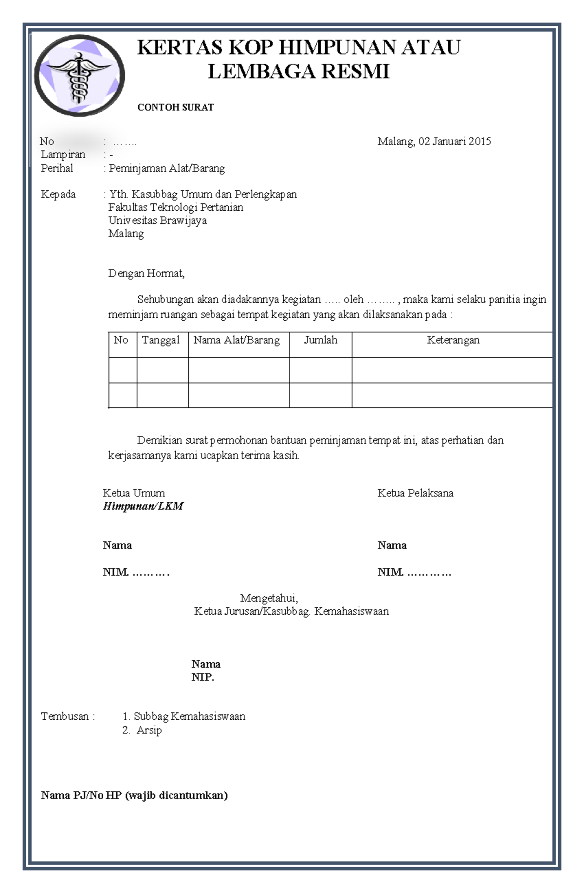 Form Peminjaman Ruangan - Fakultas Teknologi Pertanian - Studocu