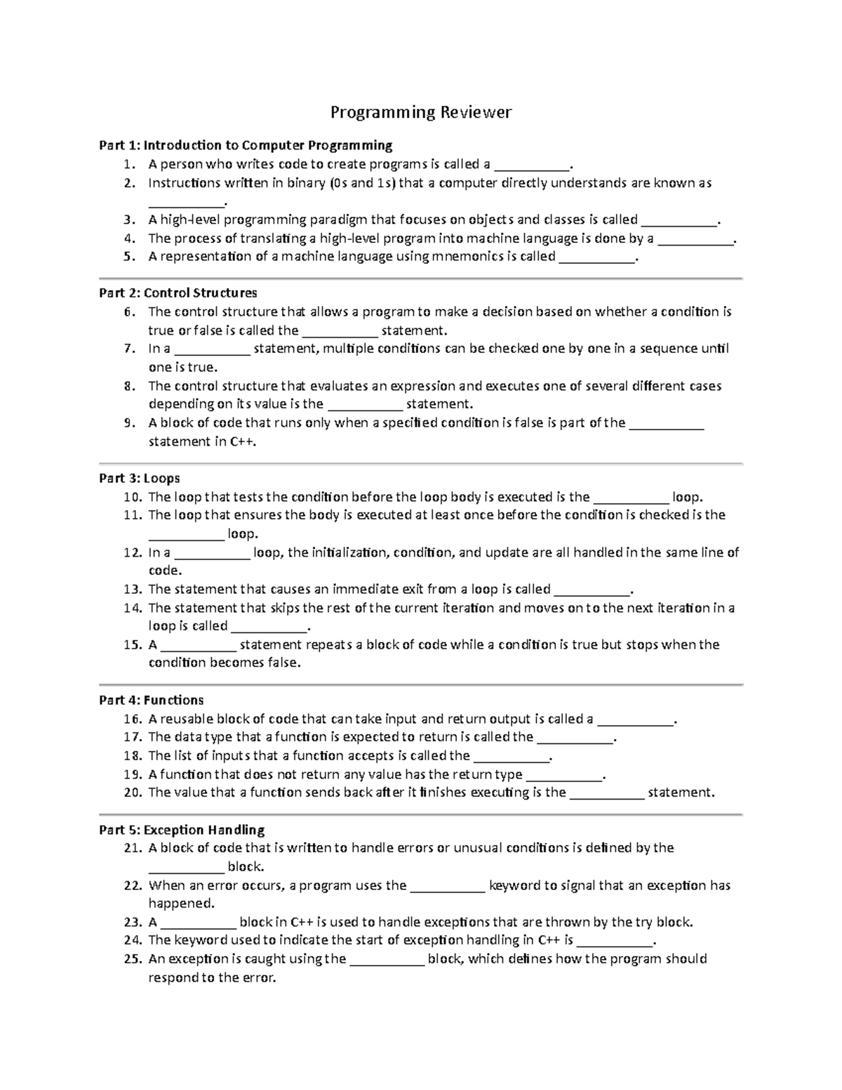 Programming-Reviewer - Programming Reviewer Part 1: Introduction to Computer Programming 1. A ...