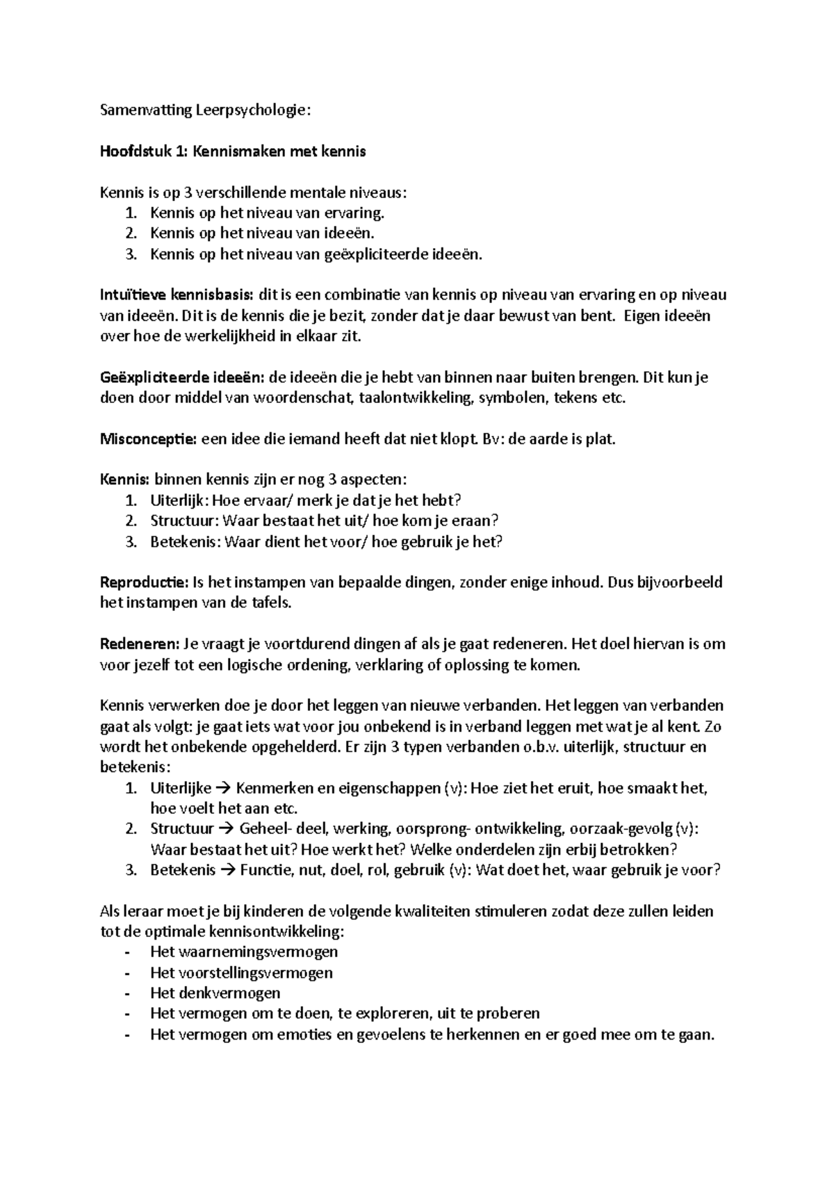 Samenvatting Leerpsychologie - Kennis op het niveau van ervaring. 2 ...