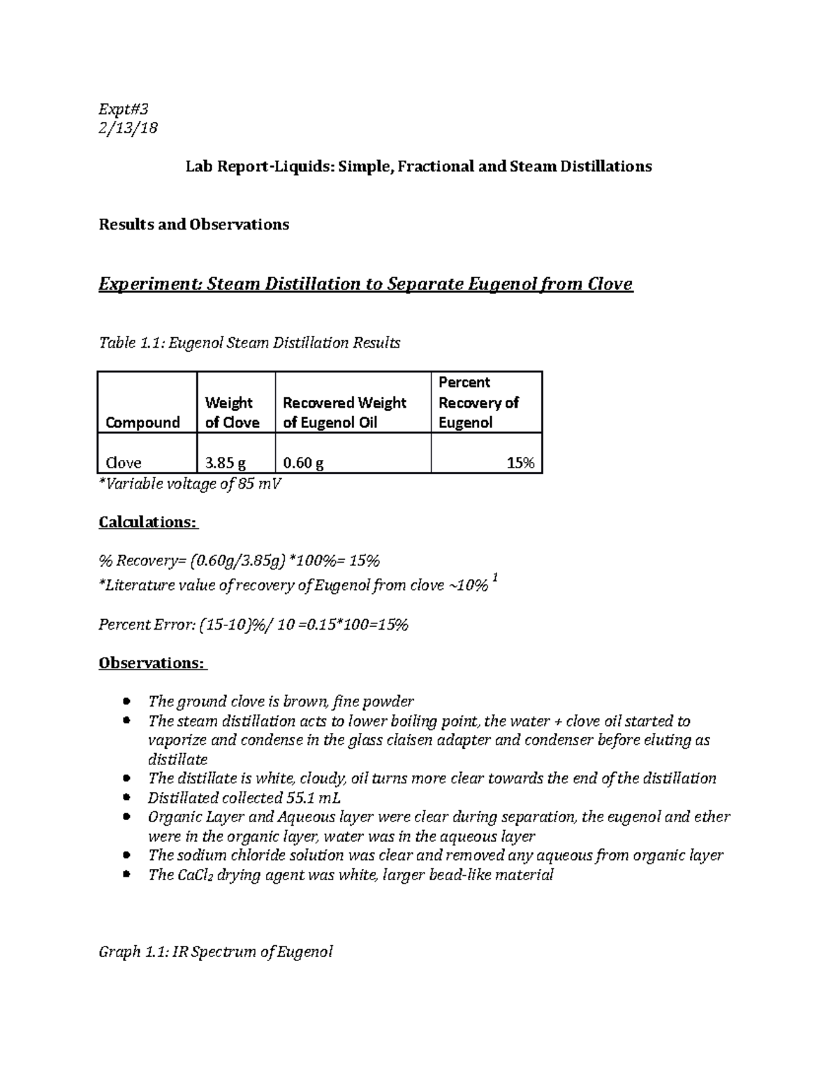 Lab Report 3-Simple, Fractional, Steam Distillation Lab - Lab Simple ...