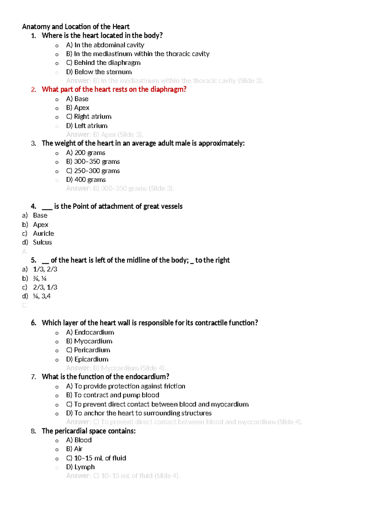 Cardiovascular System Review Quizzes - Anatomy and Location of the ...